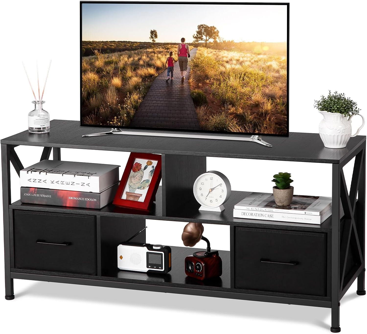 TV Stand for 50 inch TV, Entertainment Center with Fabric Drawers ...