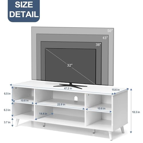 TV Stand for 50 inch TV with LED and Storage, White Morden TV ...