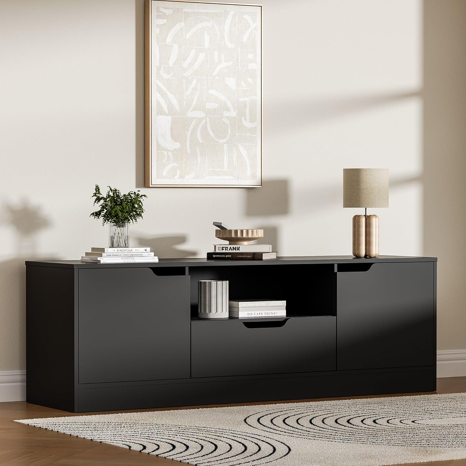 TV Stand for 55/60/65 Inch TV, Entertainment Center with 2 Doors ...