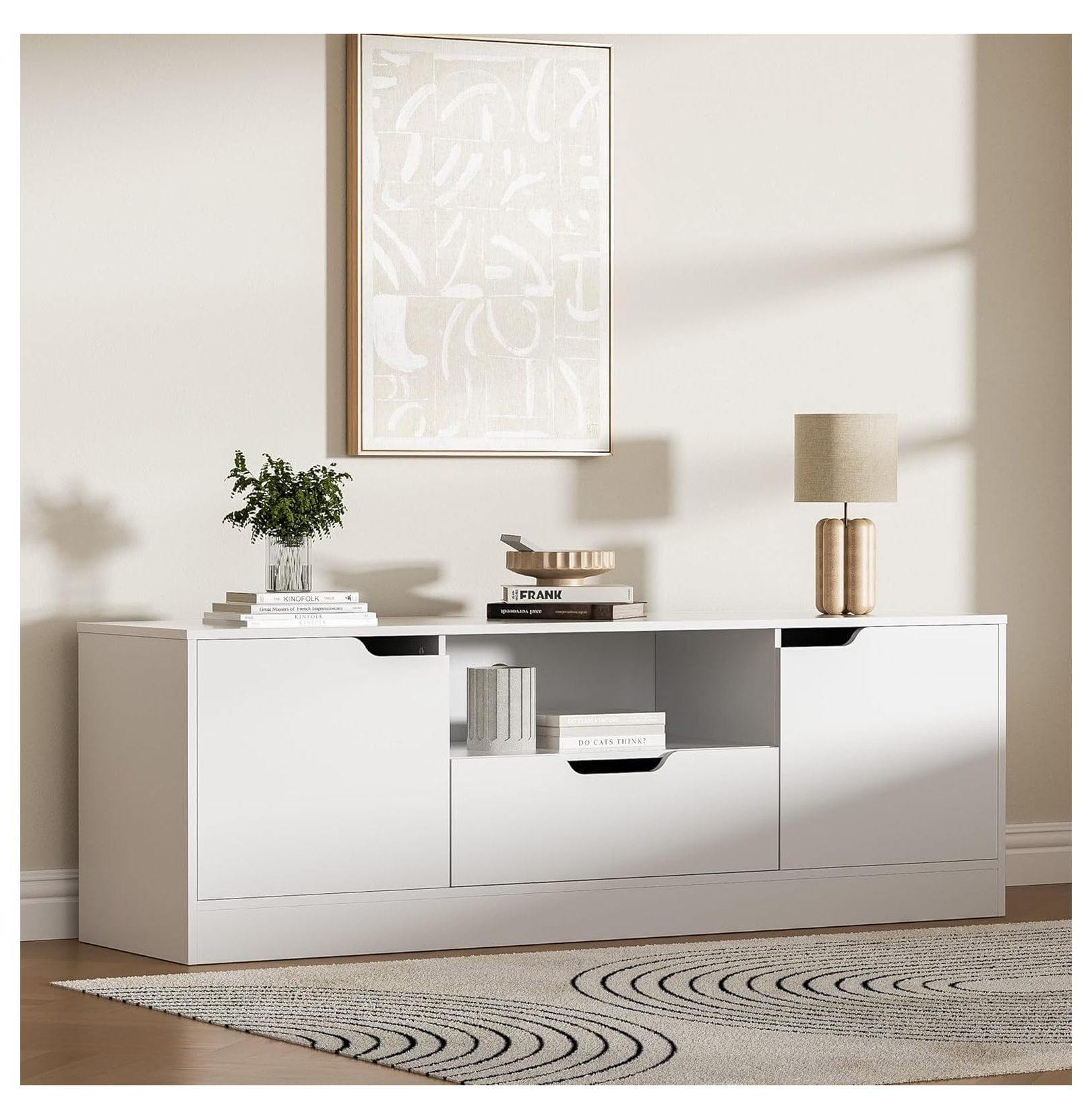 TV Stand for 55/60/65 Inch TV, Entertainment Center with 2 Doors ...