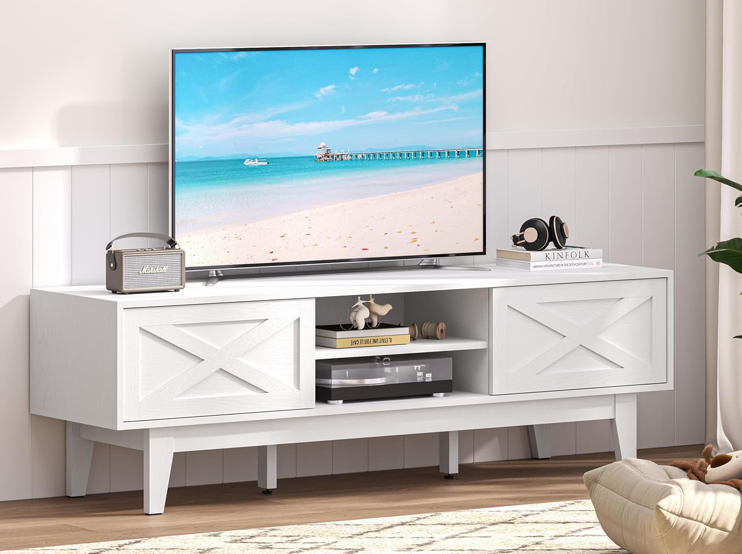 TV Stand for 55/60/65 Inch TV, Farmhouse Entertainment Center with ...