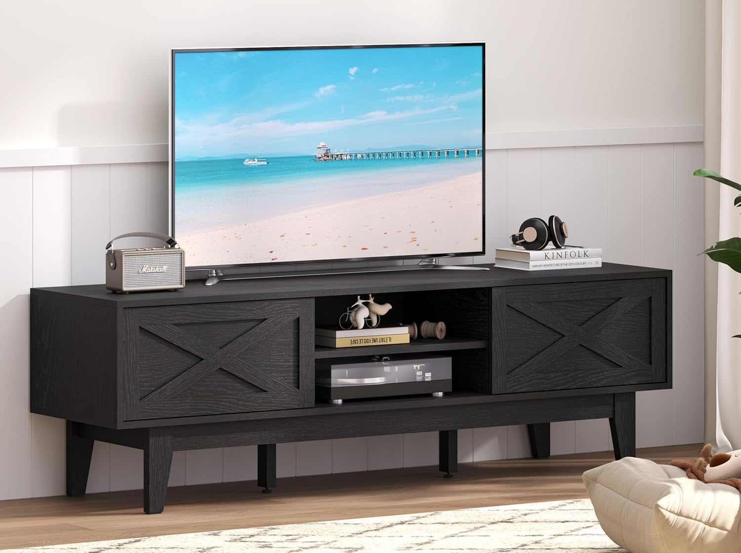 TV Stand for 55/60/65 Inch TV, Farmhouse Entertainment Center with ...