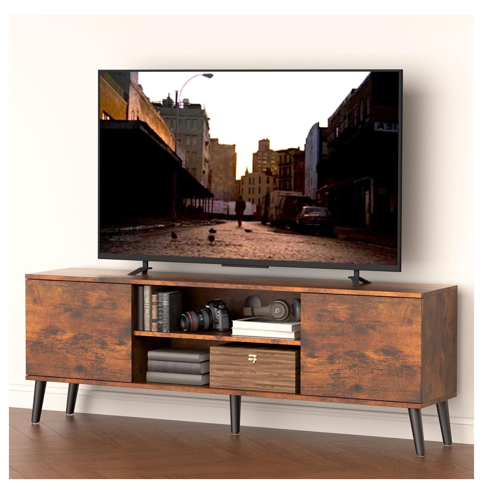 TV Stand for 55 60 65 inch TV, Century Modern TV Console, Entertainment ...