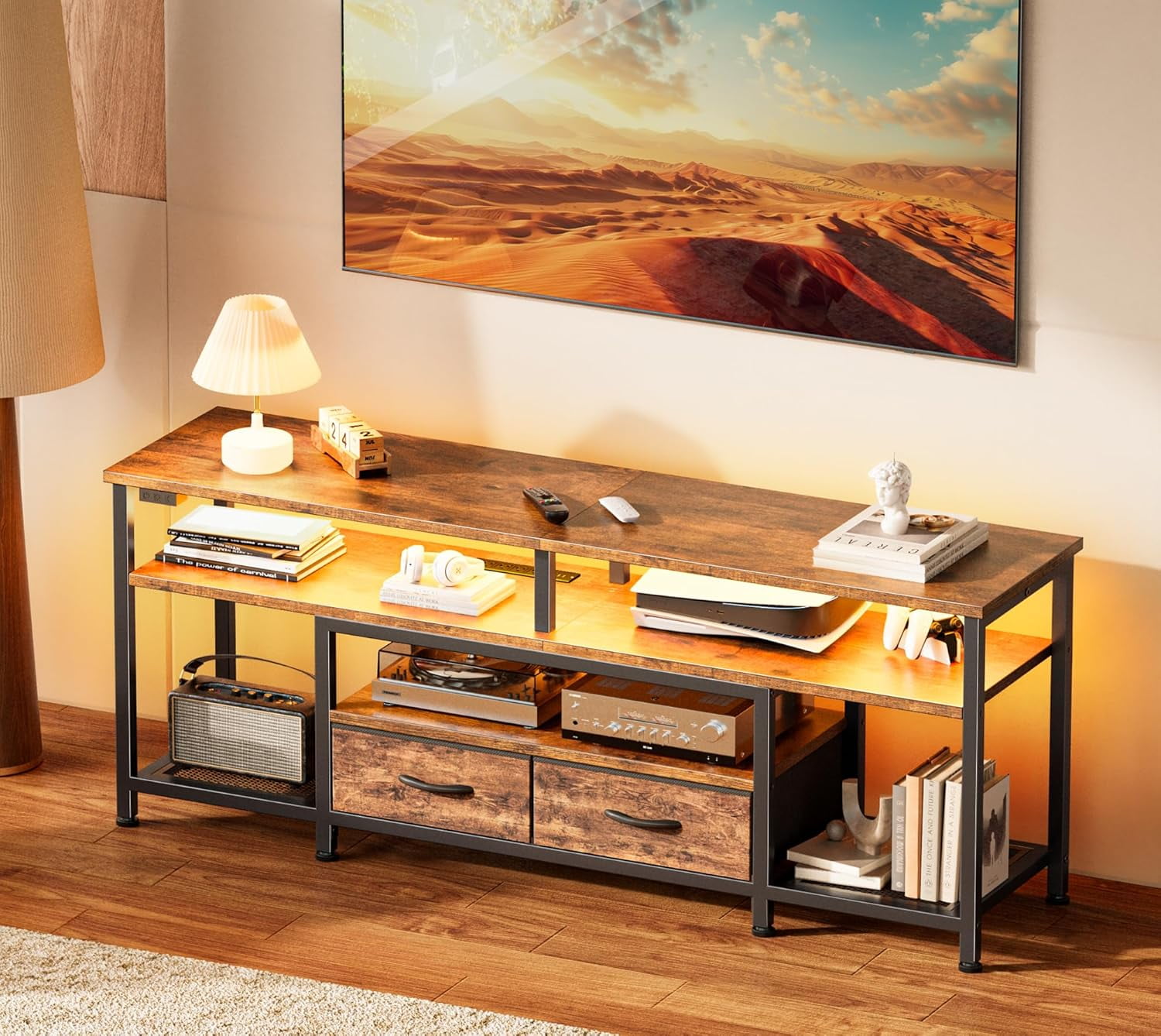 TV Stand for 55 60 Inch TV, Entertainment Center with Power Outlets and ...