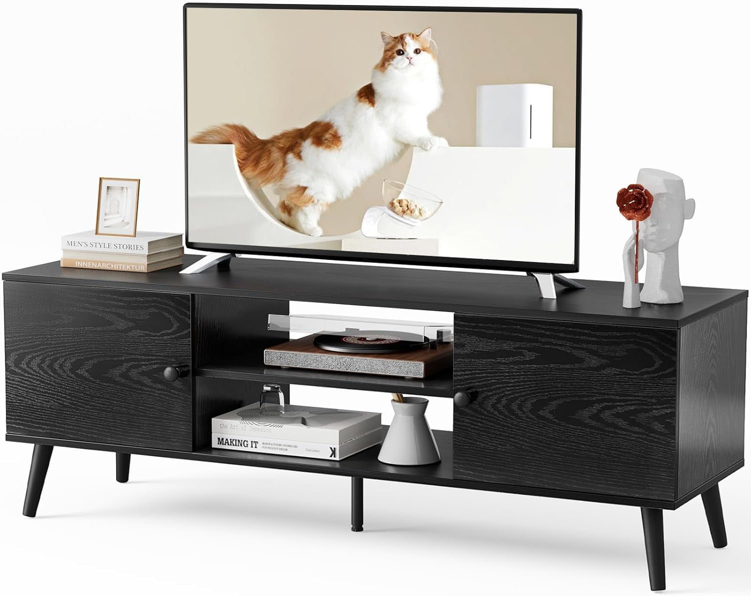 TV Stand for 55 60 inch TV, Entertainment Center with Storage Cabinet ...