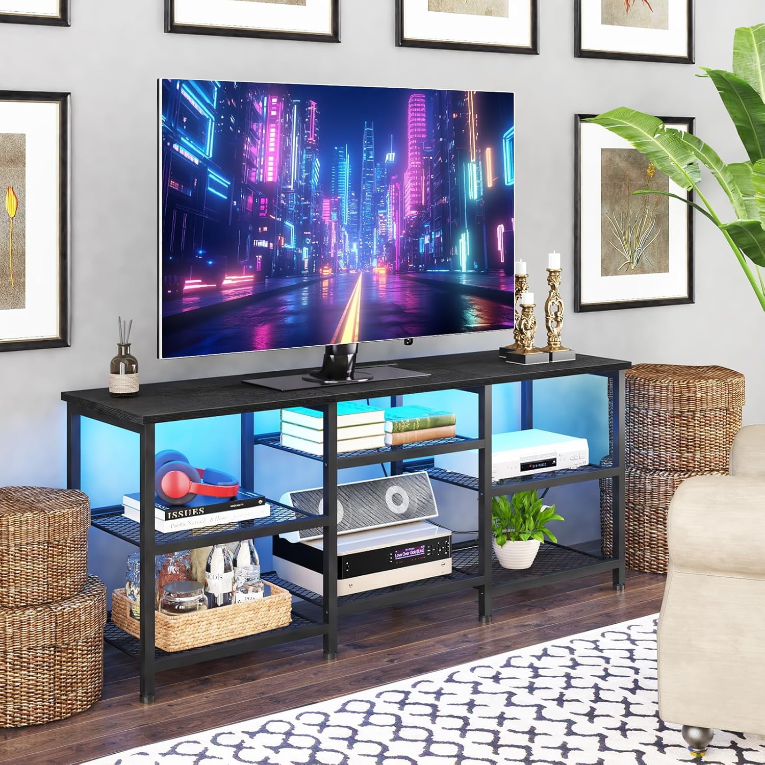 TV Stand for 55 Inch TVs, Entertainment Center with Movable Shelf ...