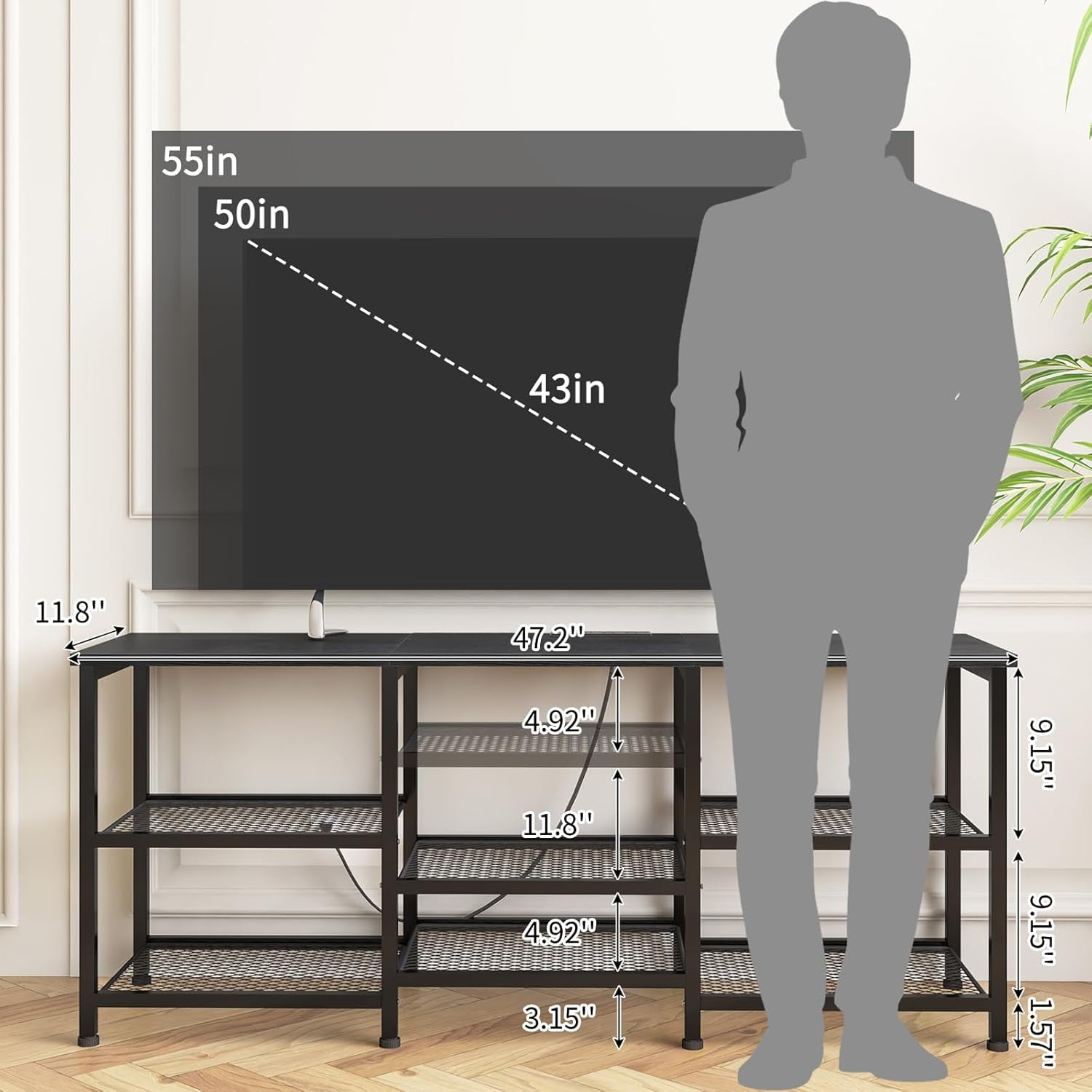 TV Stand for 55 Inch TVs, Entertainment Center with Movable Shelf ...