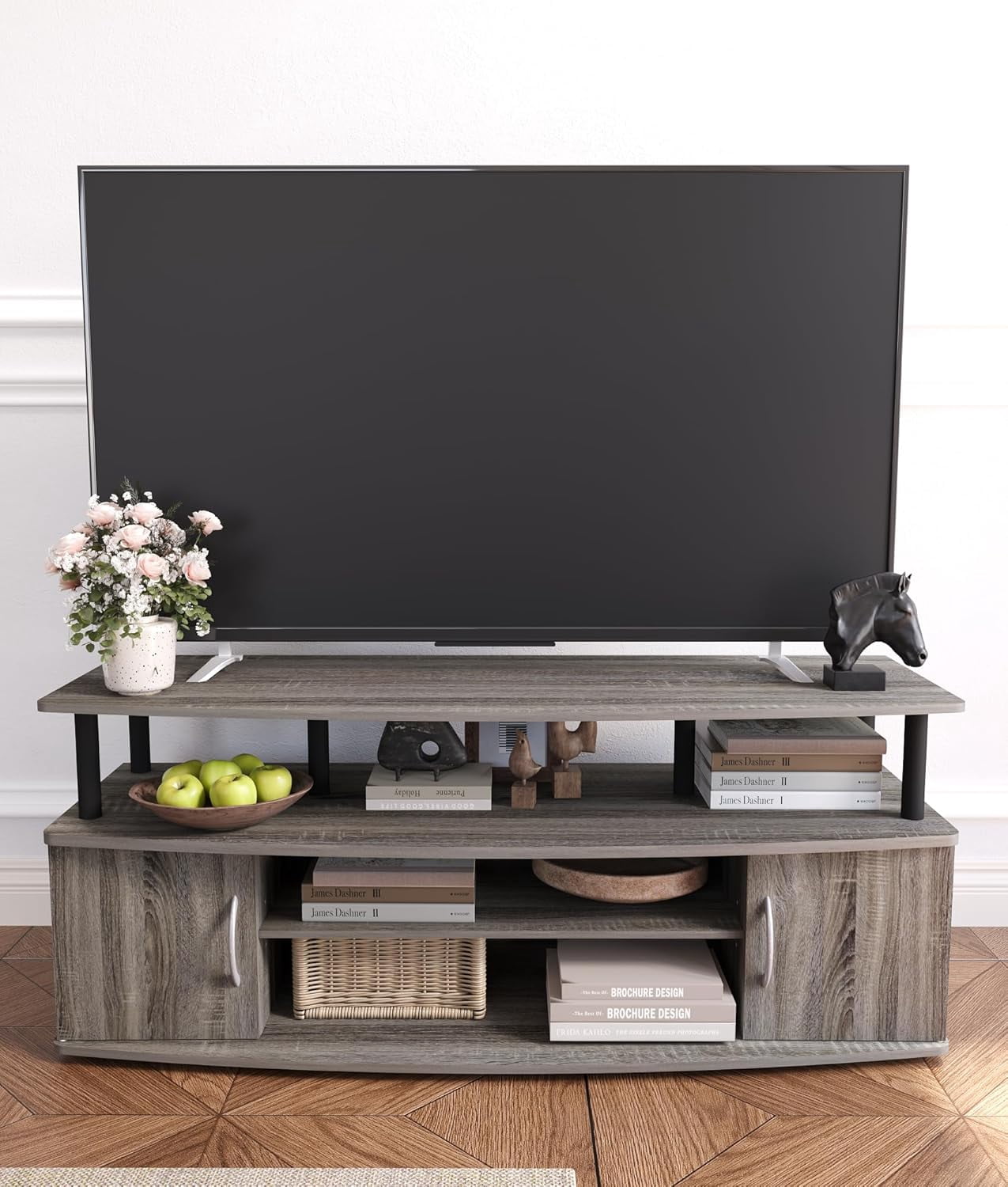 TV Stand 55 inch, Media Center with 2 Doors TV Stand Table with Open ...