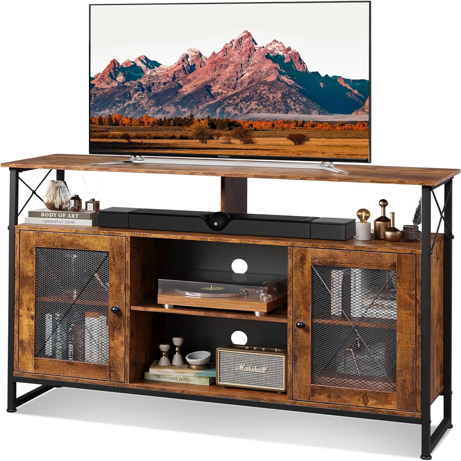 TV Stand 55 inch TV Tall Entertainment Center with Farmhouse Industrial ...