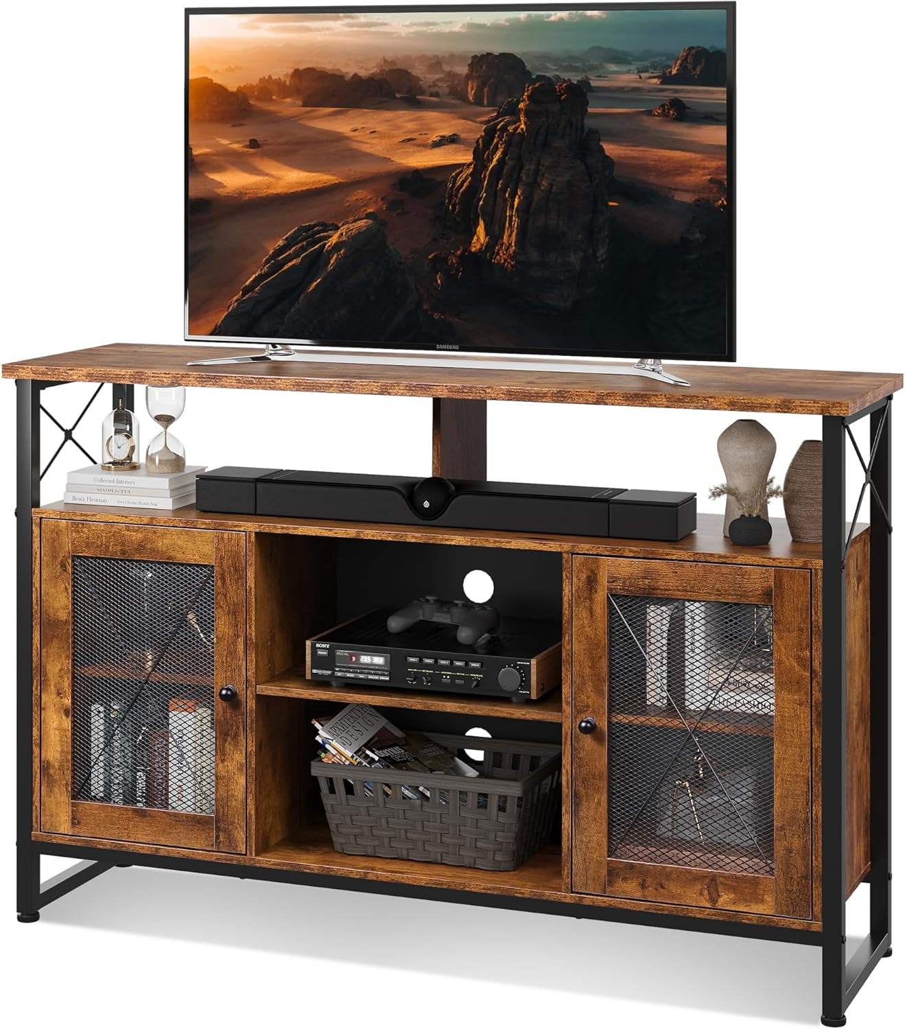 TV Stand 55 inch TV, Tall Entertainment Center with Storage, Farmhouse ...