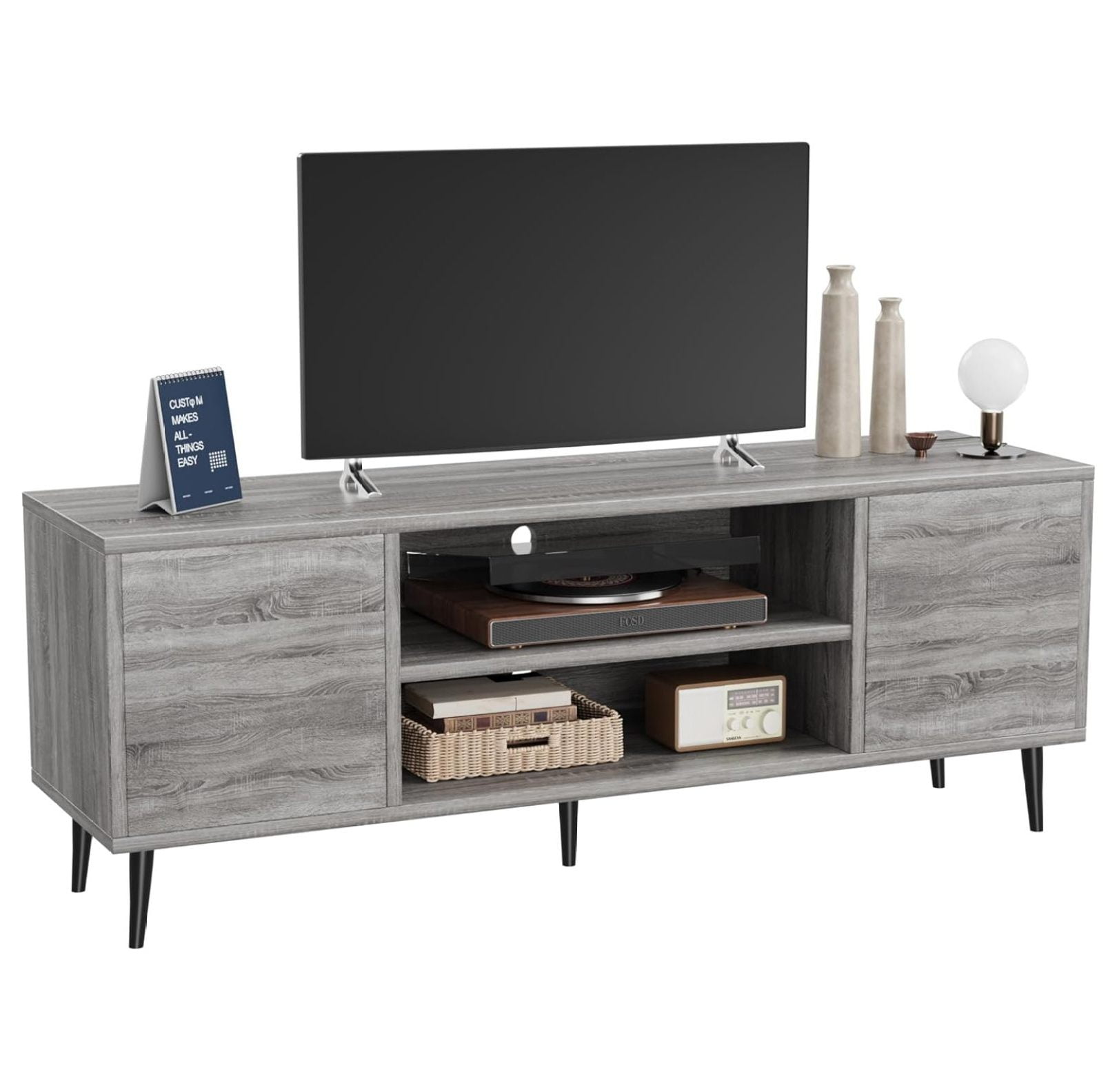TV Stand, 58 Inch Entertainment Center with 2 Doors and 2 Storage ...