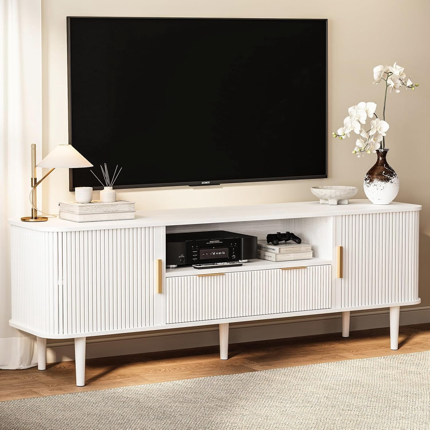 TV Stand 62.4 Inch Mid Century Modern Media Console Table with Drawer ...