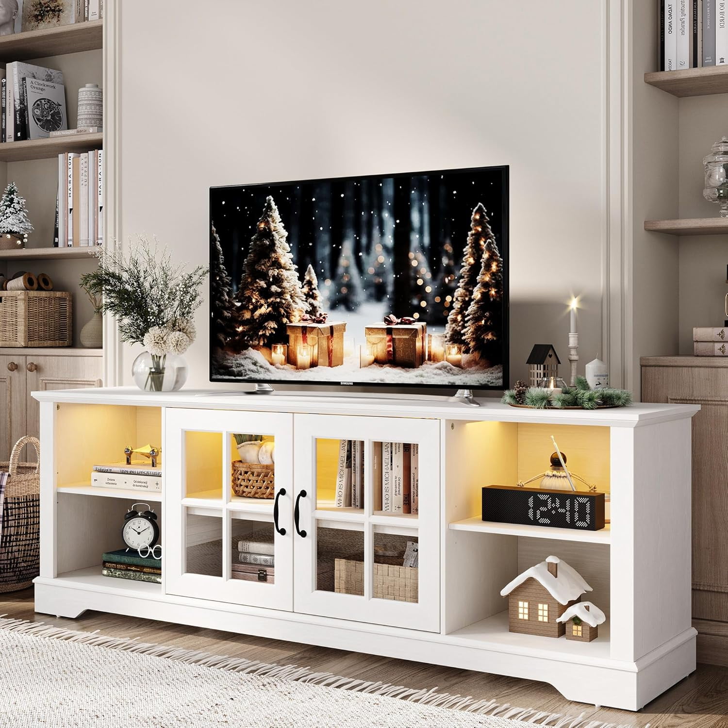 TV Stand for 65 Inch TV, 32" Tall Entertainment Center with LED Lights ...