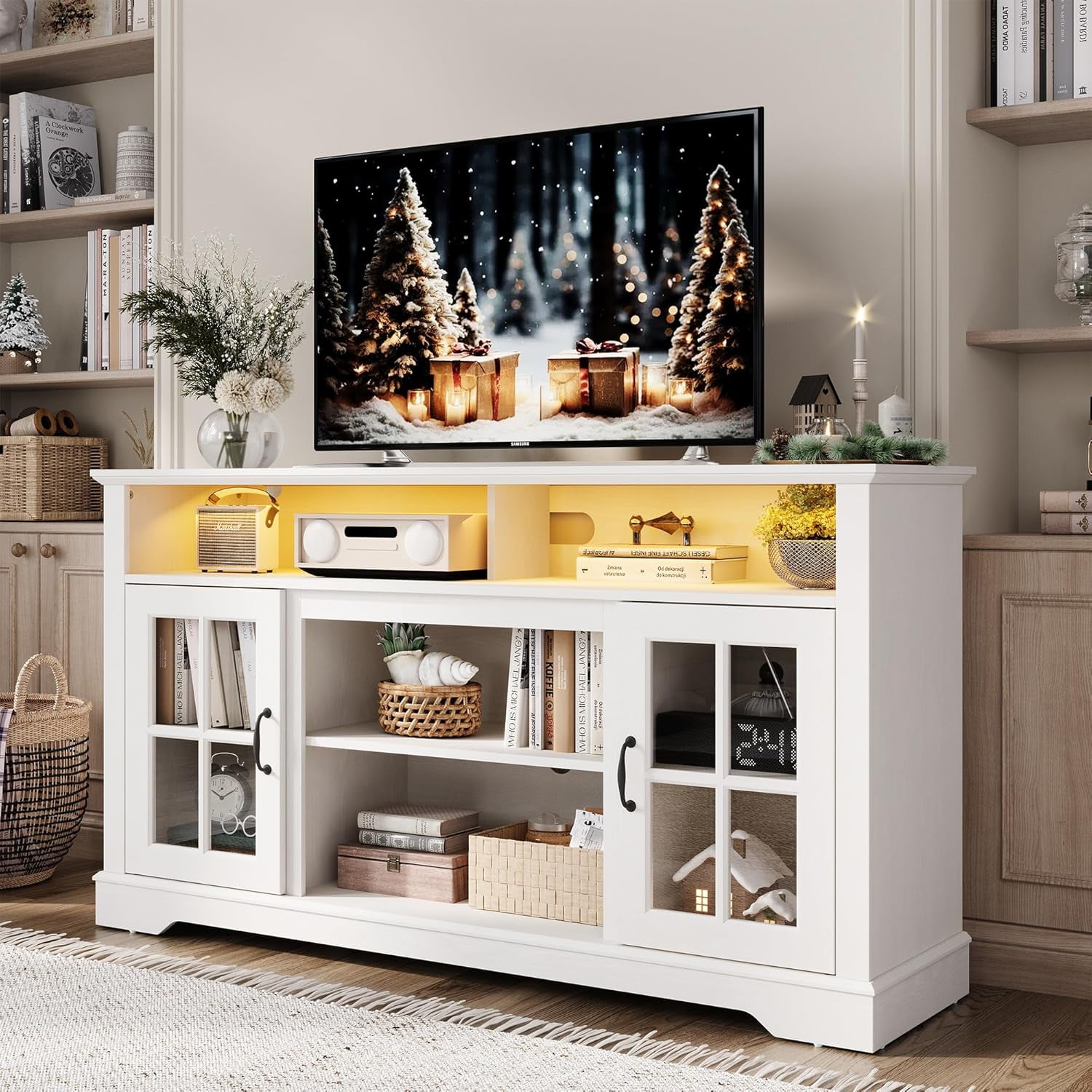 TV Stand for 65 Inch TV, 32" Tall Entertainment Center with LED Lights ...