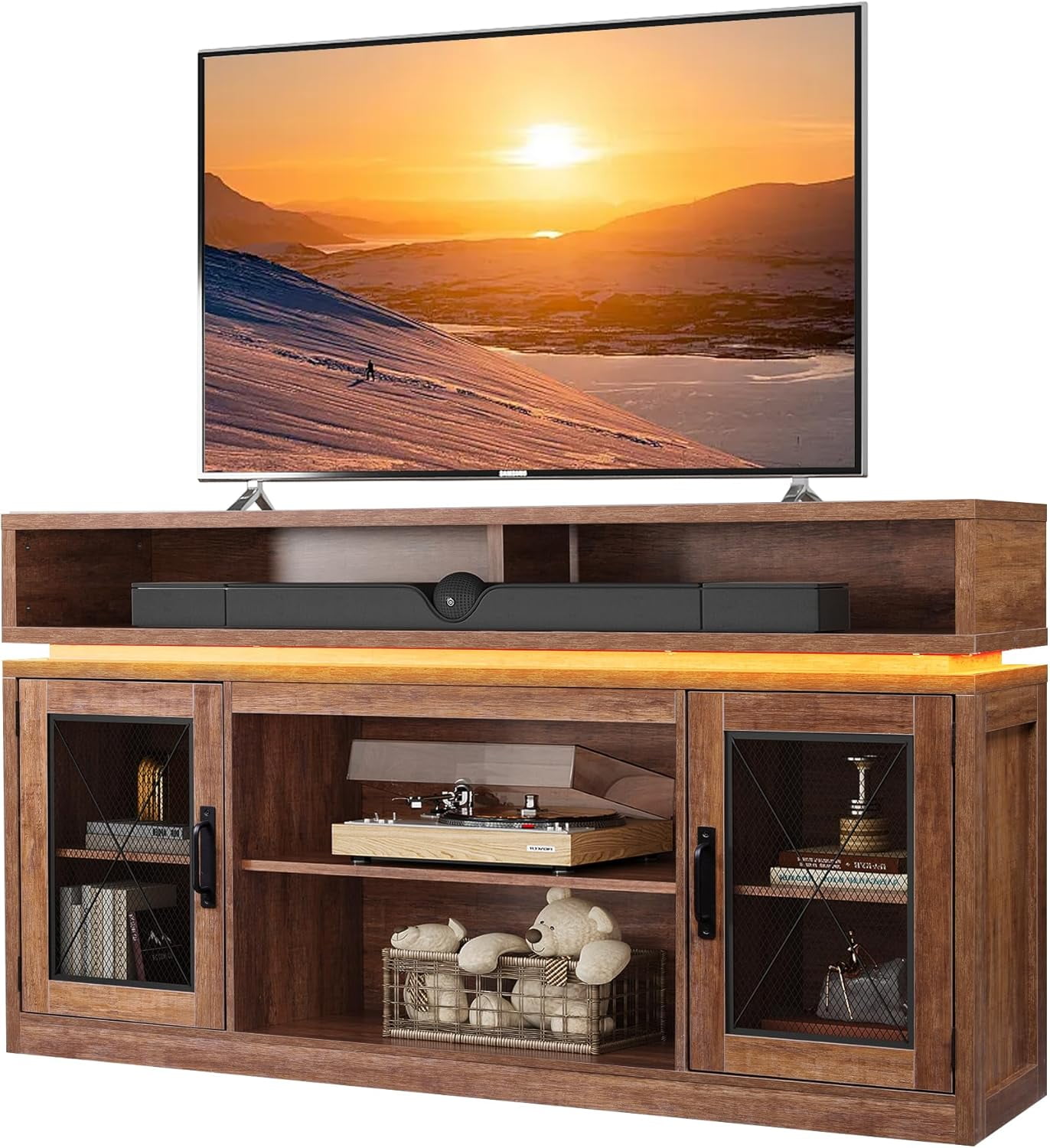 TV Stand up to 65 Inch TV 58" Entertainment Center with LED Lights ...