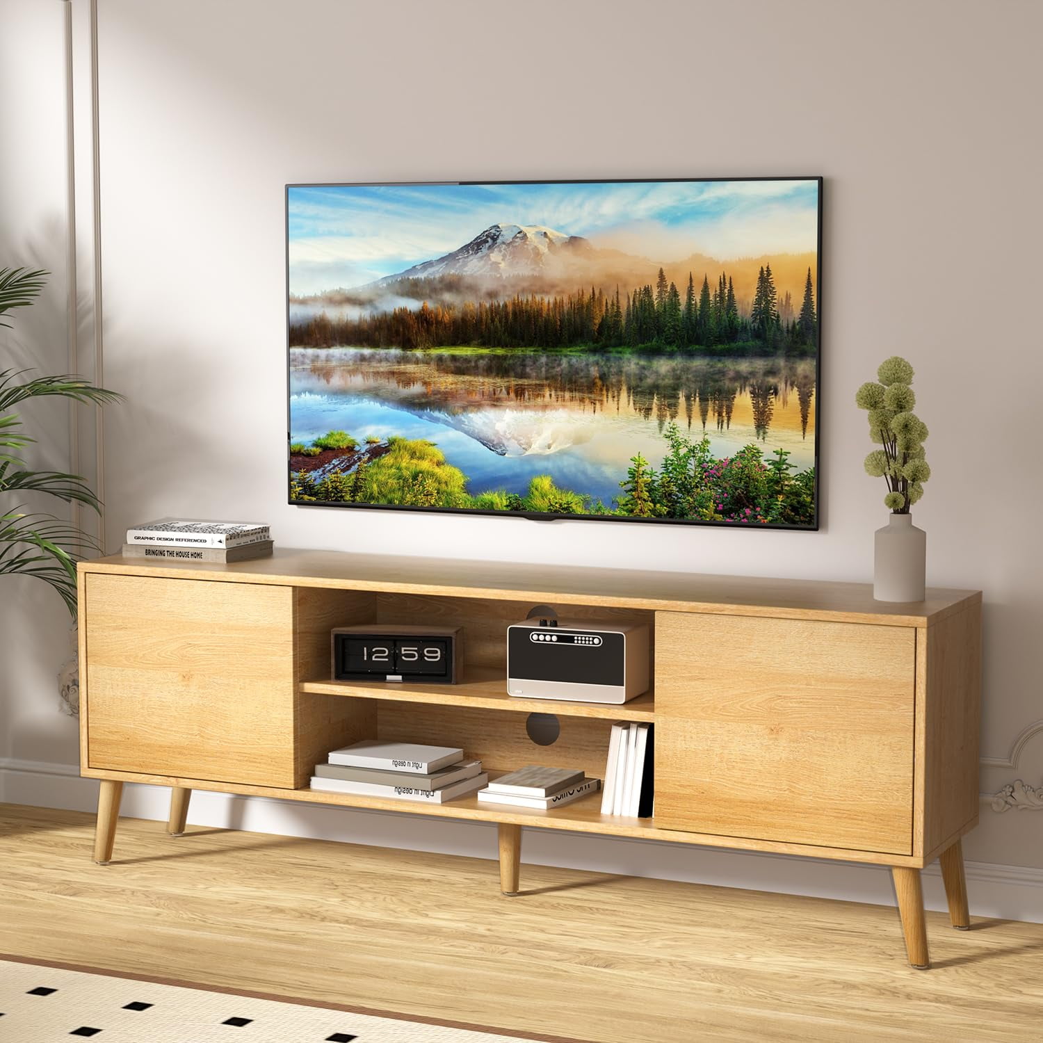 TV Stand for 65 Inch TV, Entertainment Center with Adjustable Shelf, Low Height Media Console ...