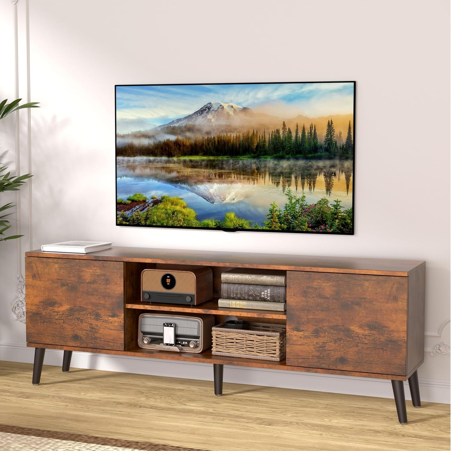 TV Stand for 65 Inch TV,Entertainment Center with Adjustable Shelf,Media Console, 5 Solid Wood ...