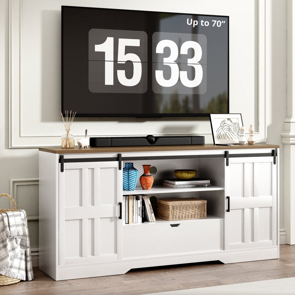 TV Stand for 65 Inch TV, Entertainment Center with Storage Cabinets and ...