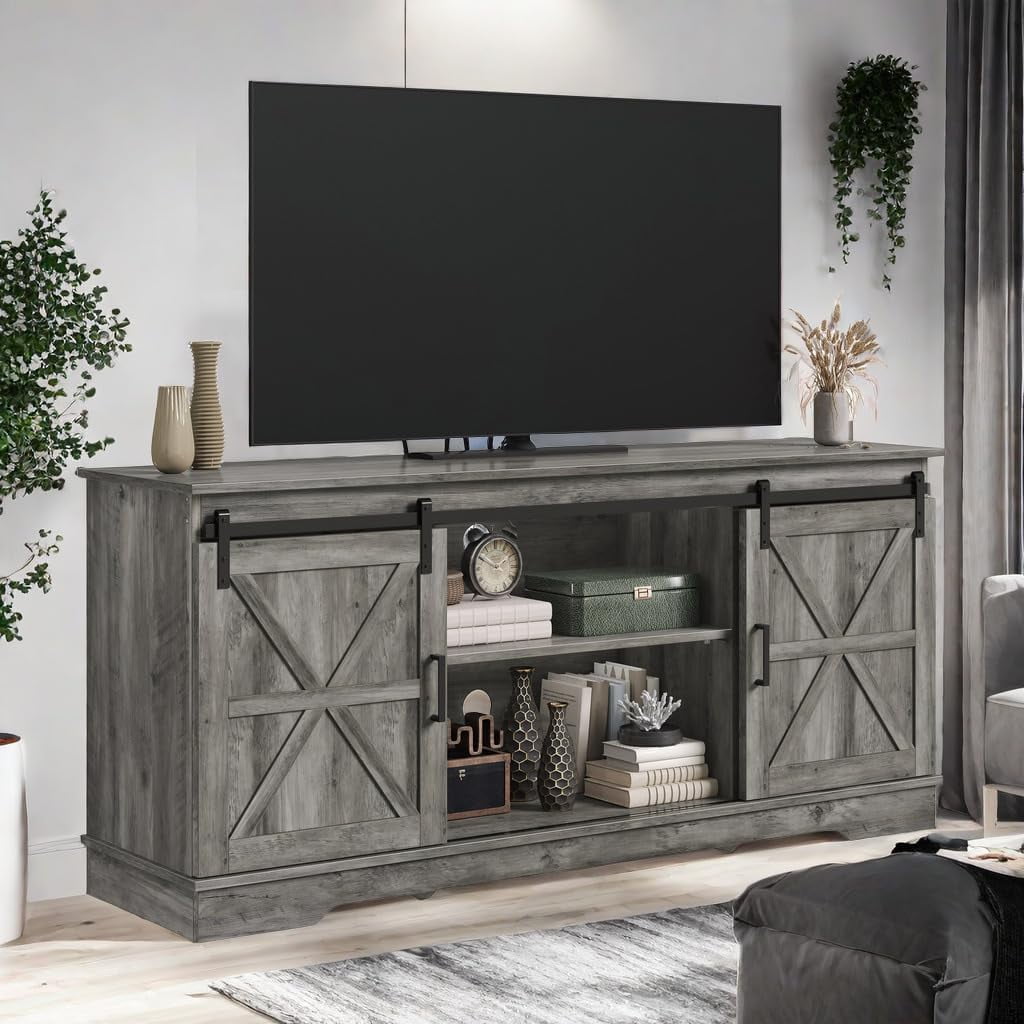 TV Stand for 65 Inch TV, Farmhouse Entertainment Center Media Console ...