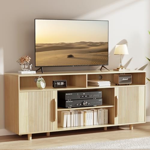 TV Stand for 65 Inch TV, Fluted Modern Entertainment Center with ...