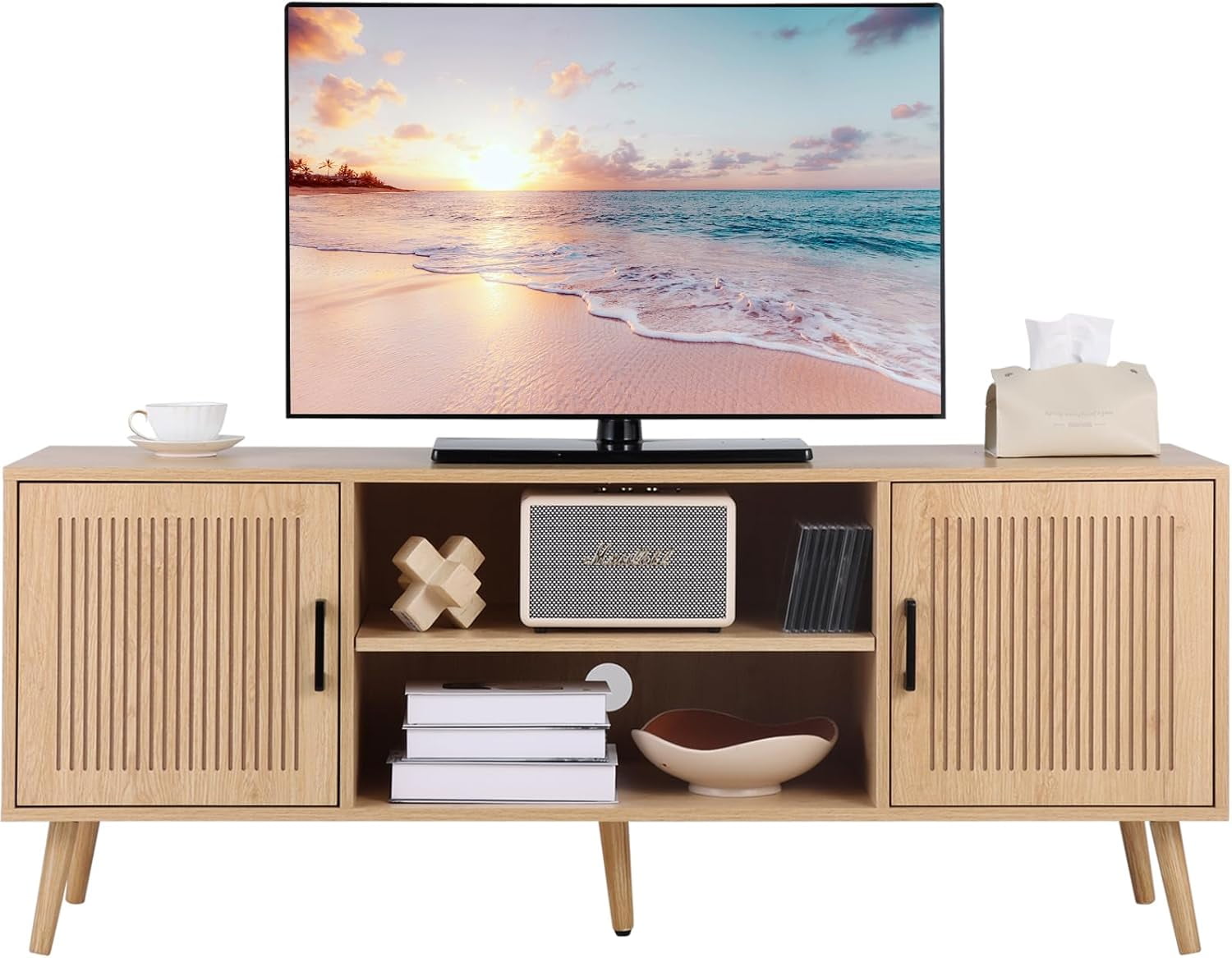 TV Stand for 65 Inch TV Groove Stripe Entertainment Center with 2 ...