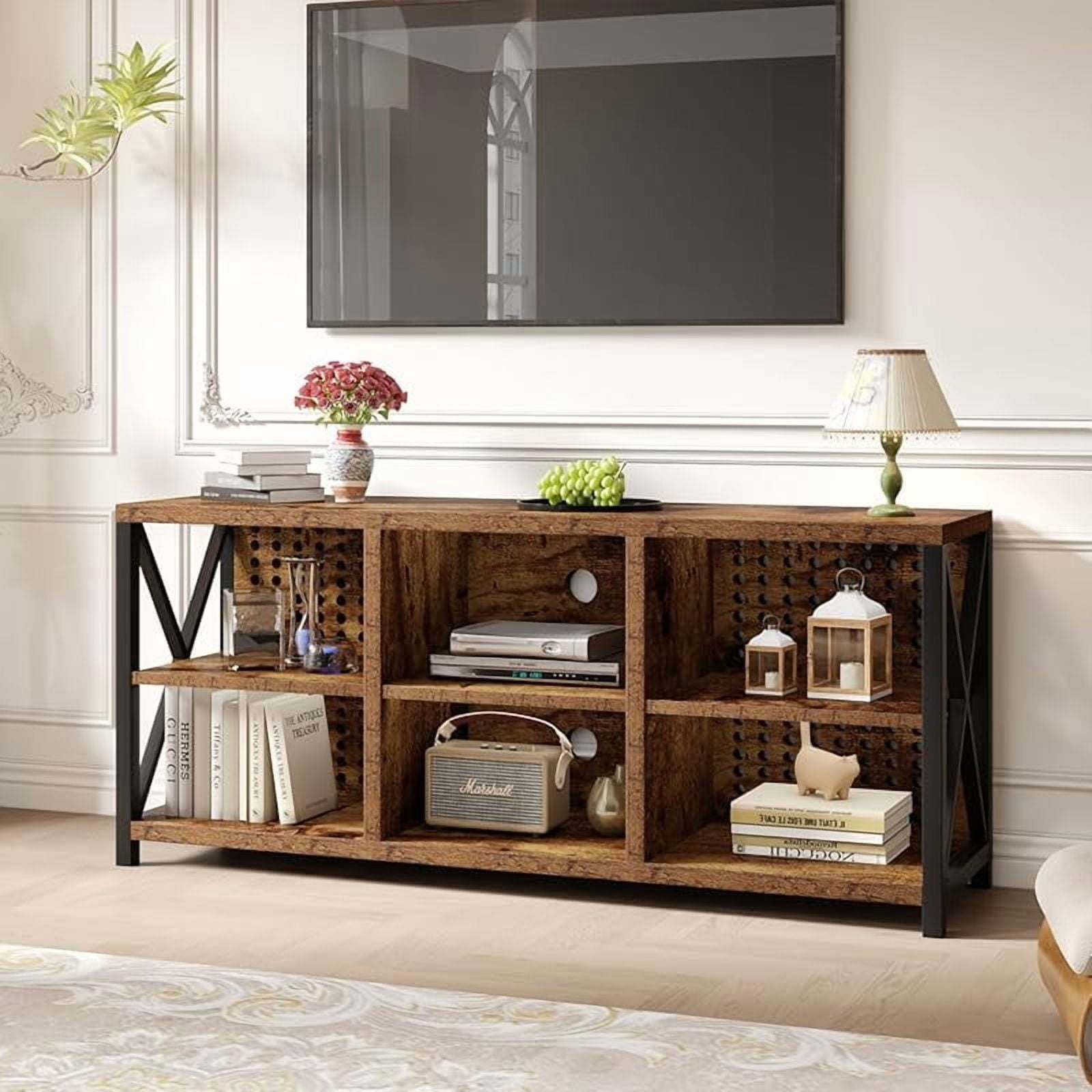 TV Stand for 65 Inch TV, Industrial Wood and Metal Entertainment Center ...