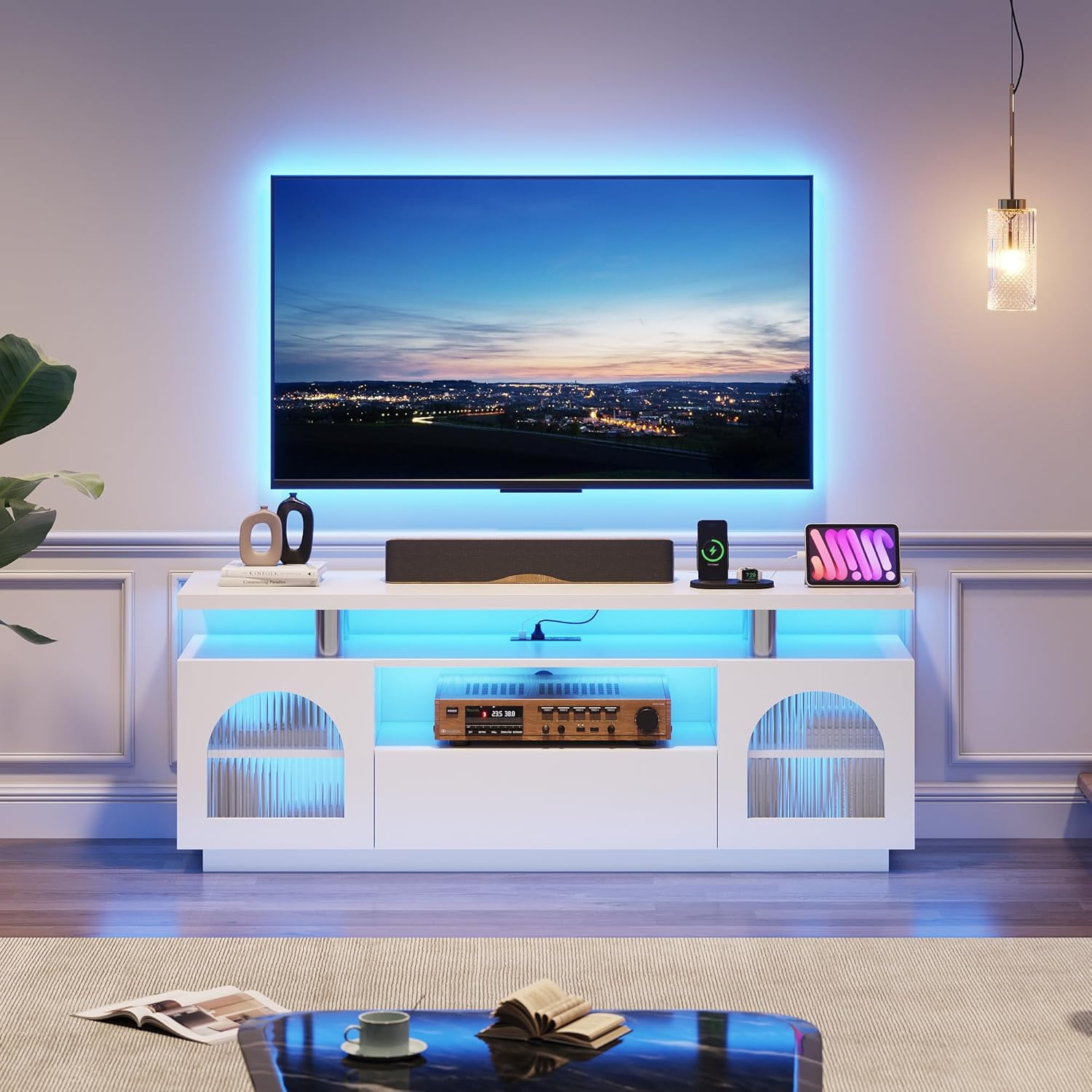 TV Stand for 65 Inch TV, Modern LED TV Stands for Living Room, Power ...