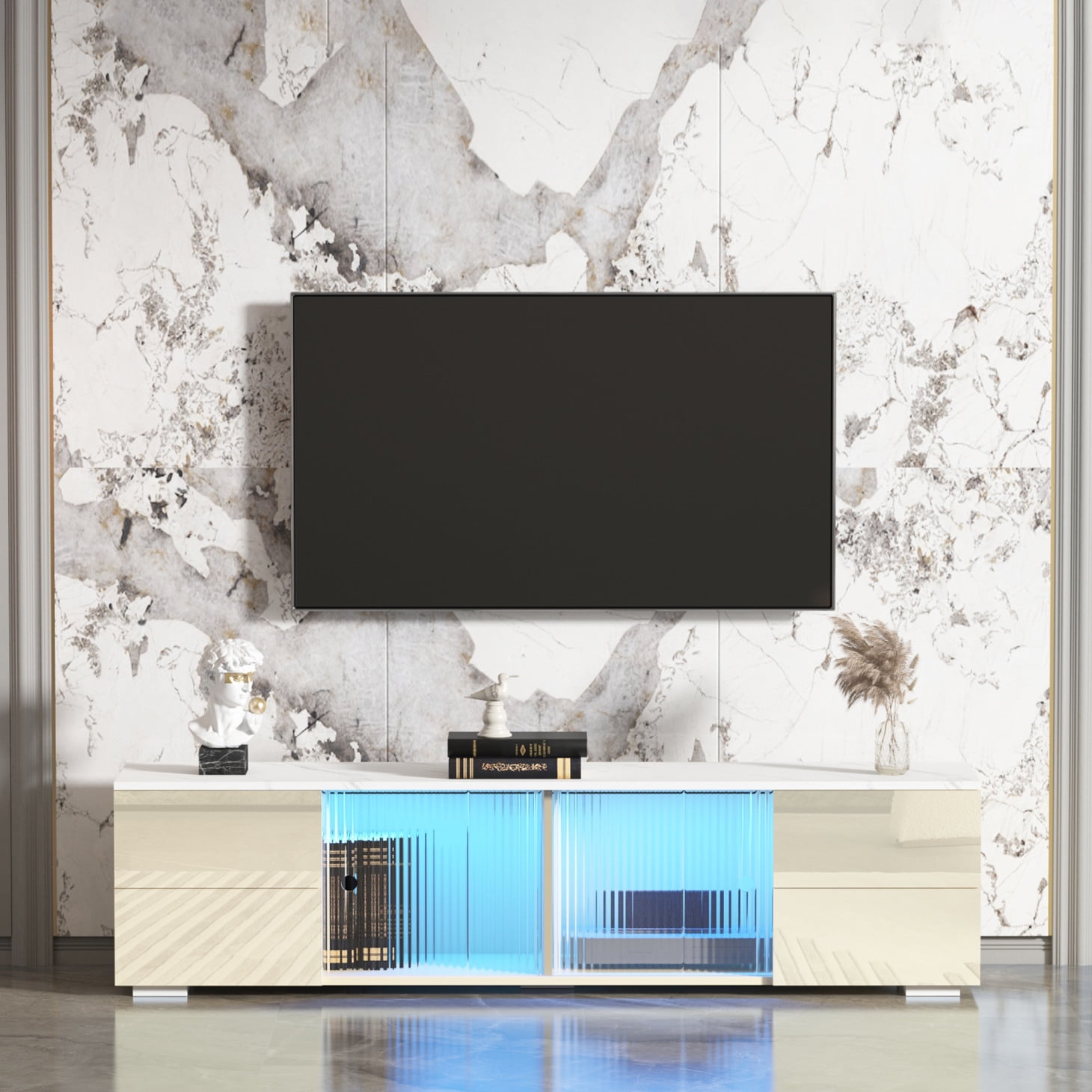TV Stand for up to 65" TV with Remote Control LED Lights, Entertainment ...