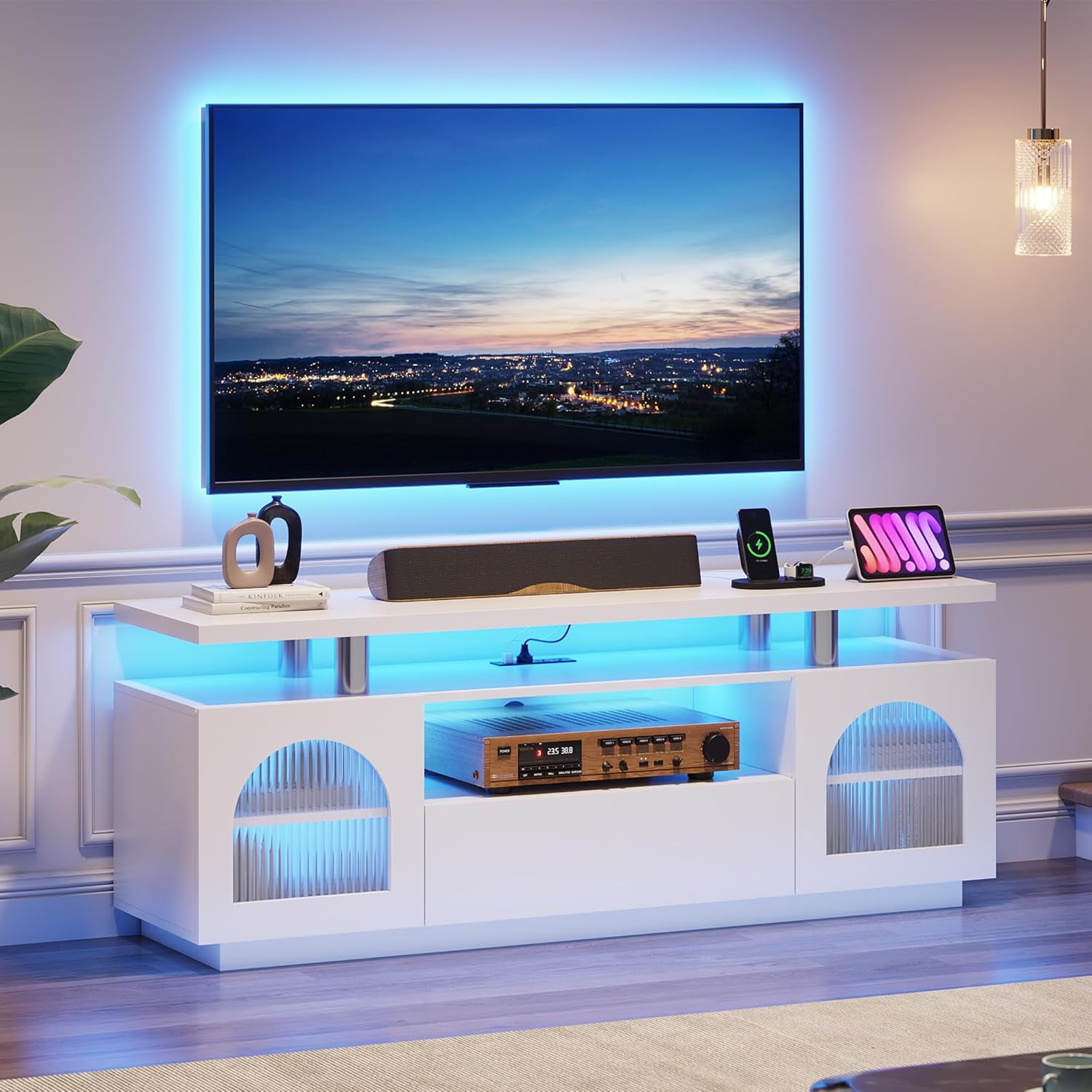 TV Stand for 65 inch TV, Modern Entertainment Center with Power Outlets ...