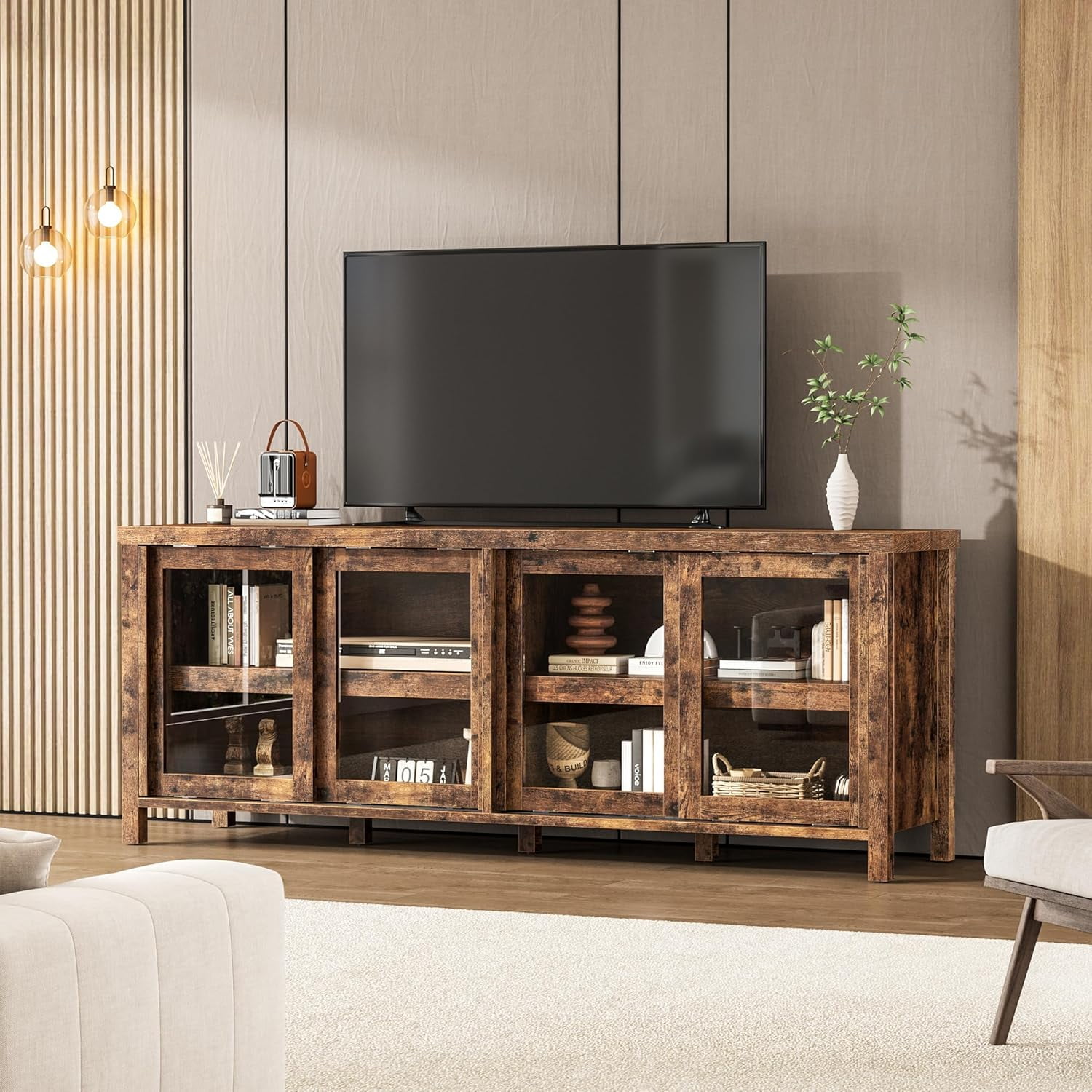 TV Stand for 65 inch TV,Modern Mid Century Entertainment Center with ...