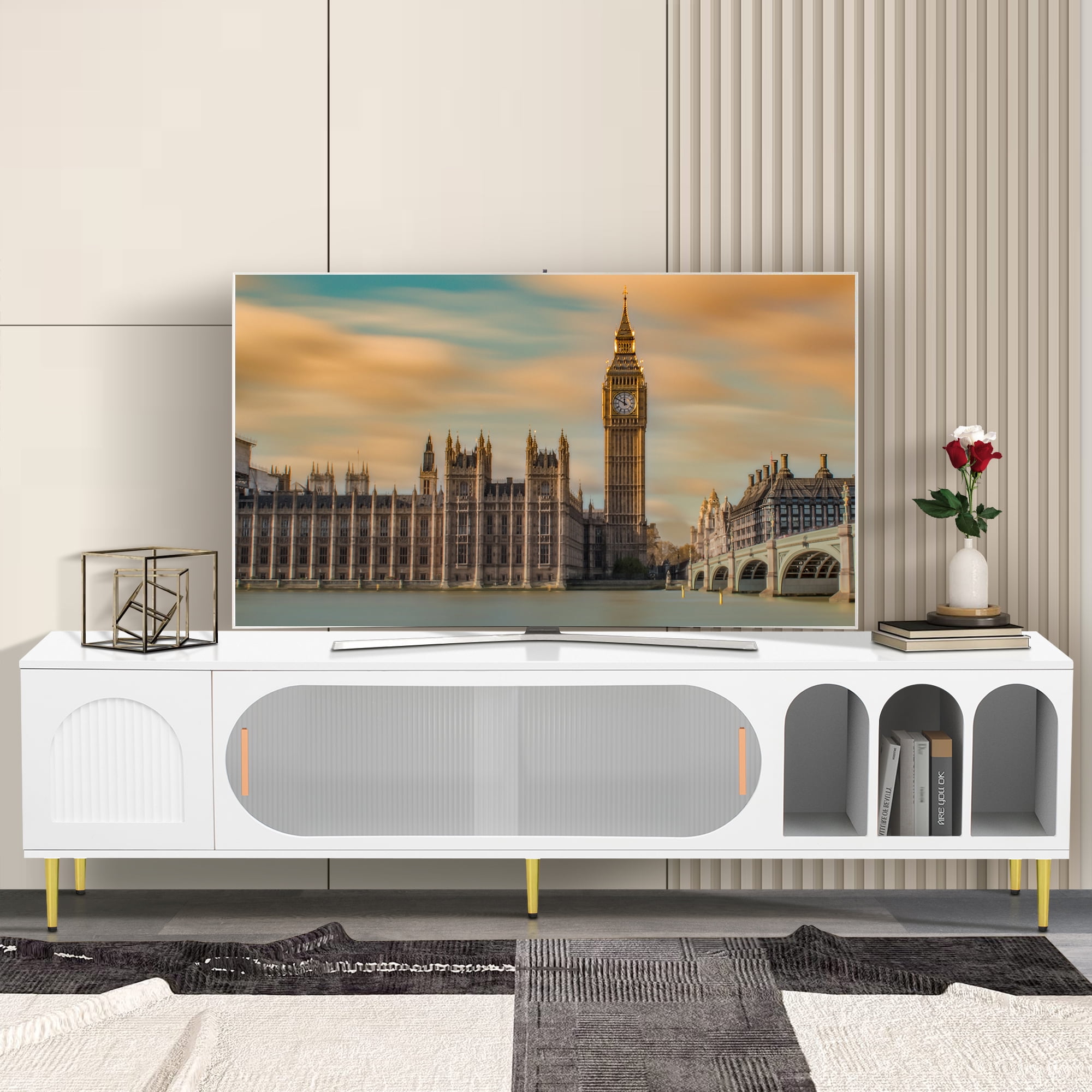 TV Stand for 70"+ TV, Atumon TV Media Console with Sliding Acrylic ...