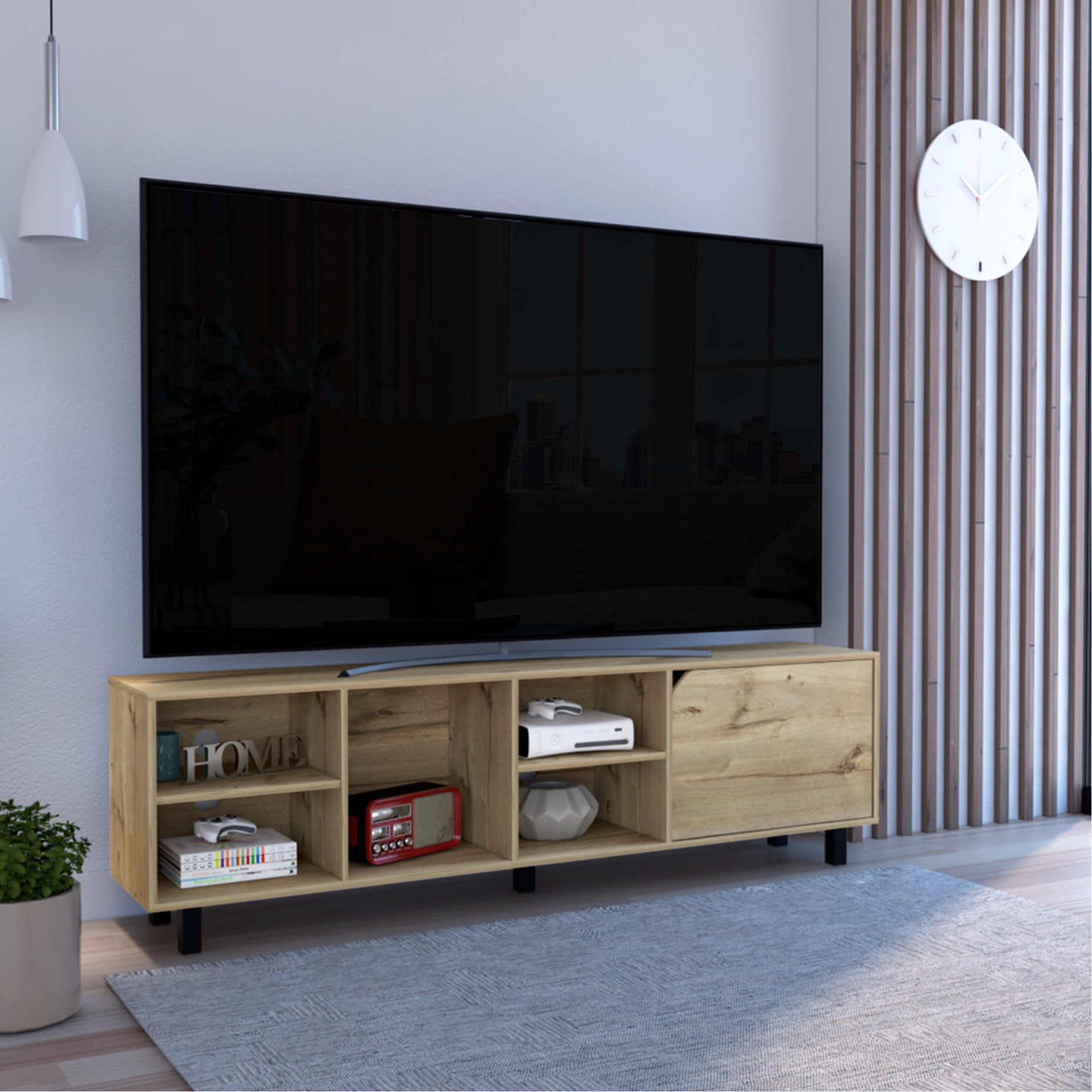 TV Stand for Up to 70" TVs | Back Holes for Cable Setup, Five Legs for ...