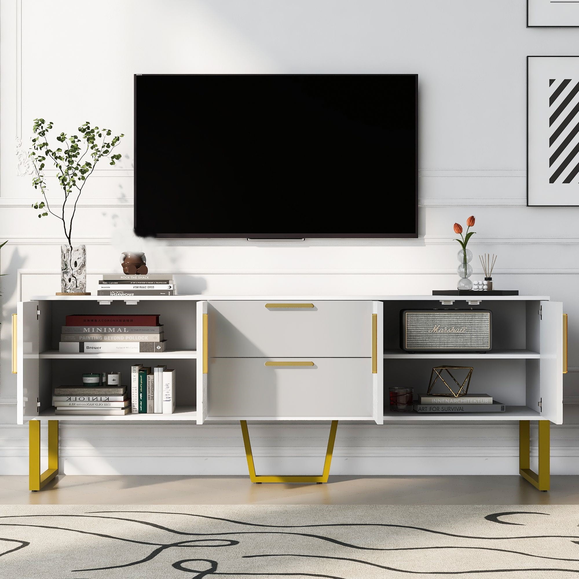 TV Stand for 70" Television TV Console Table with Storage Drawers Media ...