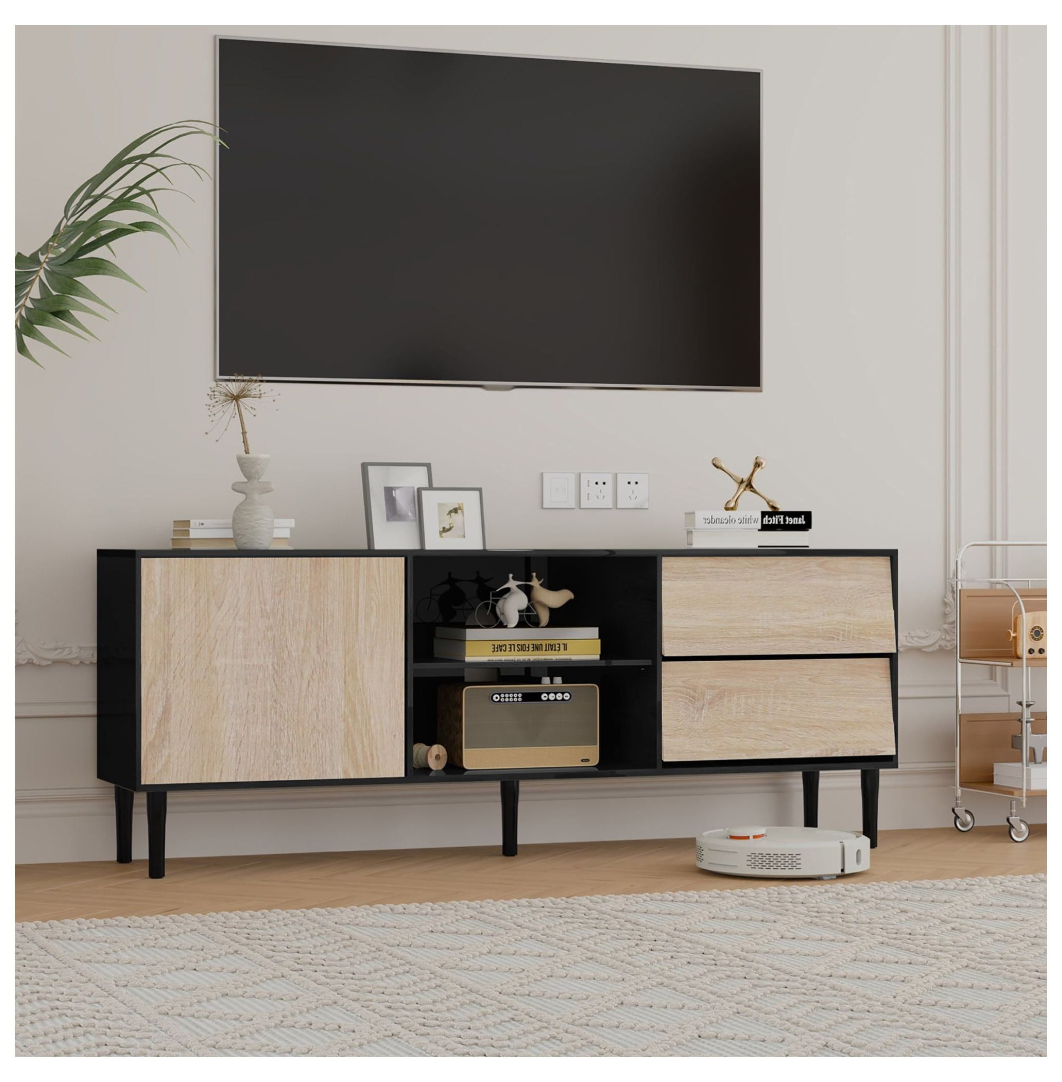 TV Stand up to 70+ inch, Century Modern Entertainment Center with 2 ...
