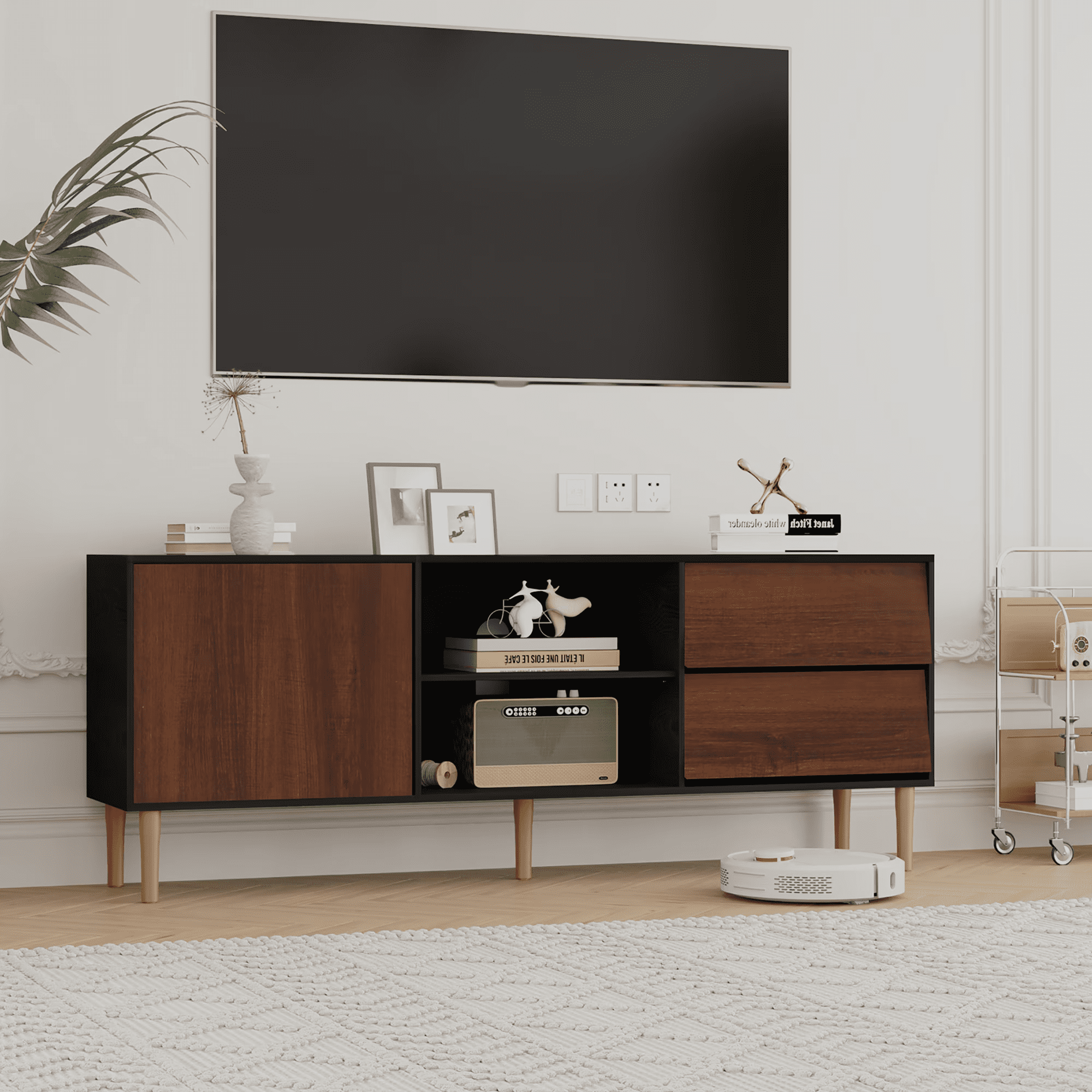 TV Stand up to 70+ inch, Mid Century Modern Television Stands with 2 ...