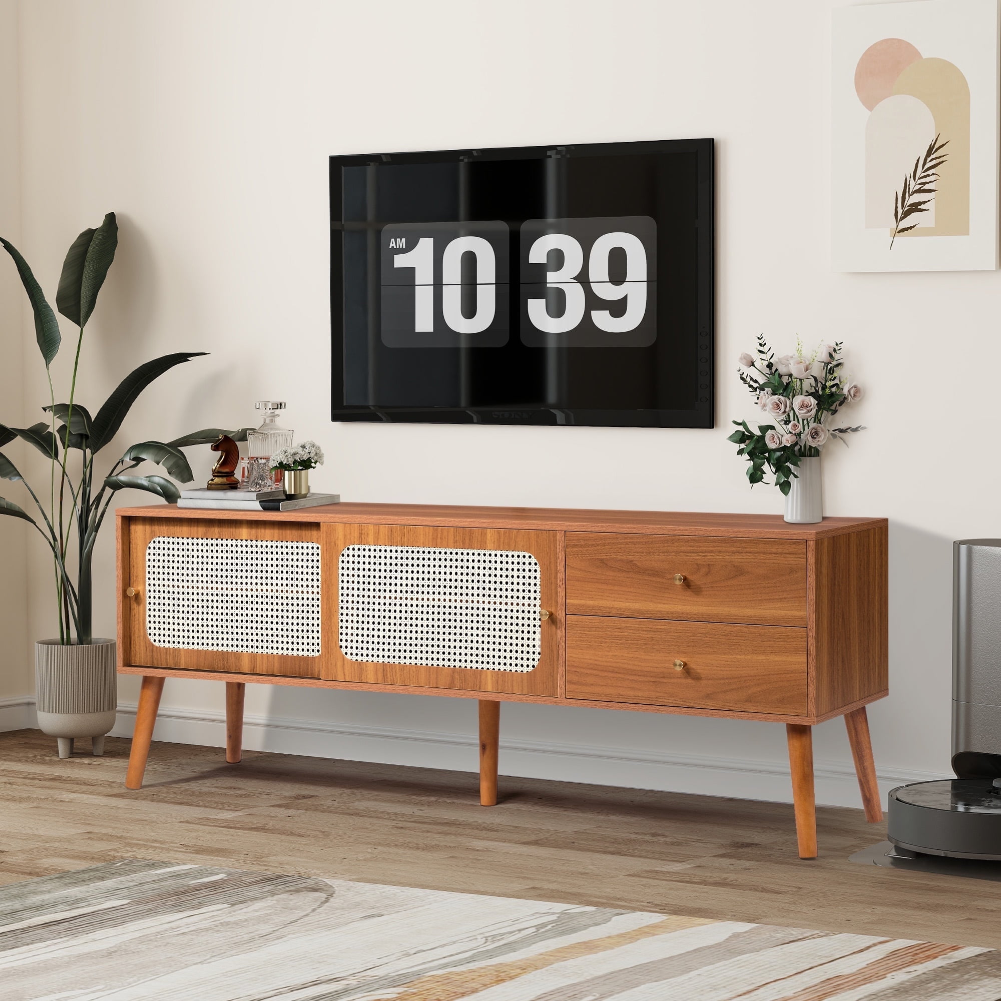 TV Stand for 70 inch, Wood Entertainment Center with Storage and ...