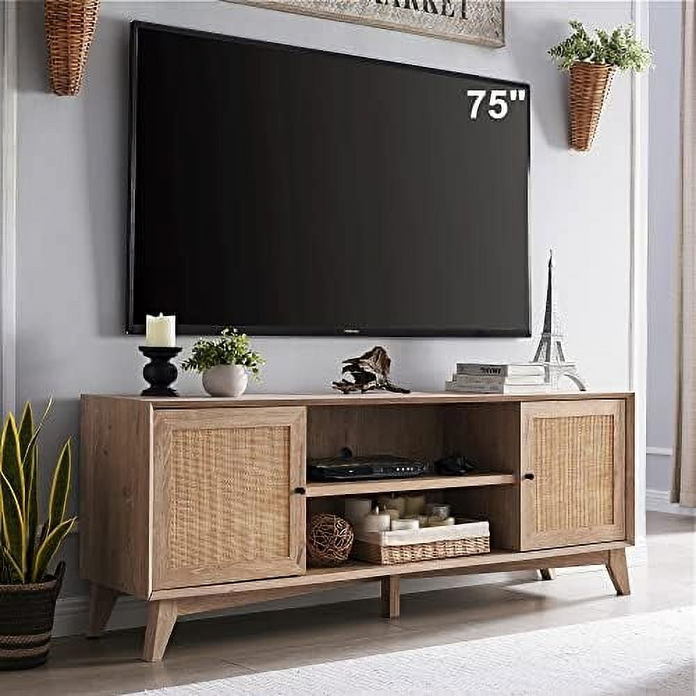 TV Stand for 75+ Inch TV Mid Century Modern Entertainment Center with ...