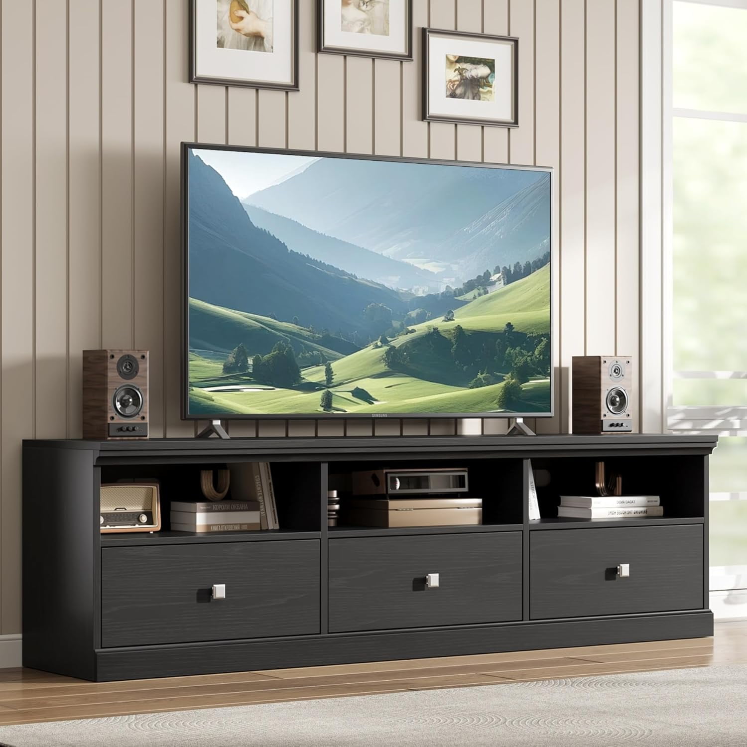 TV Stand for 75 Inch TV, Mid-Century Modern Entertainment Center with ...