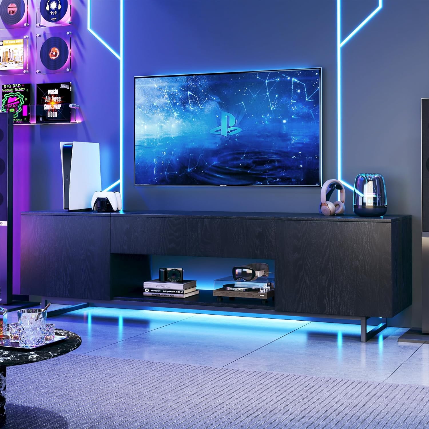 TV Stand for 75 inch TV, Entertainment Center with LED Light, Modern ...