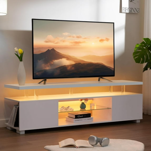 TV Stand for 75+ inch TV, LED TV Stands for Living Room,White TV Stand ...