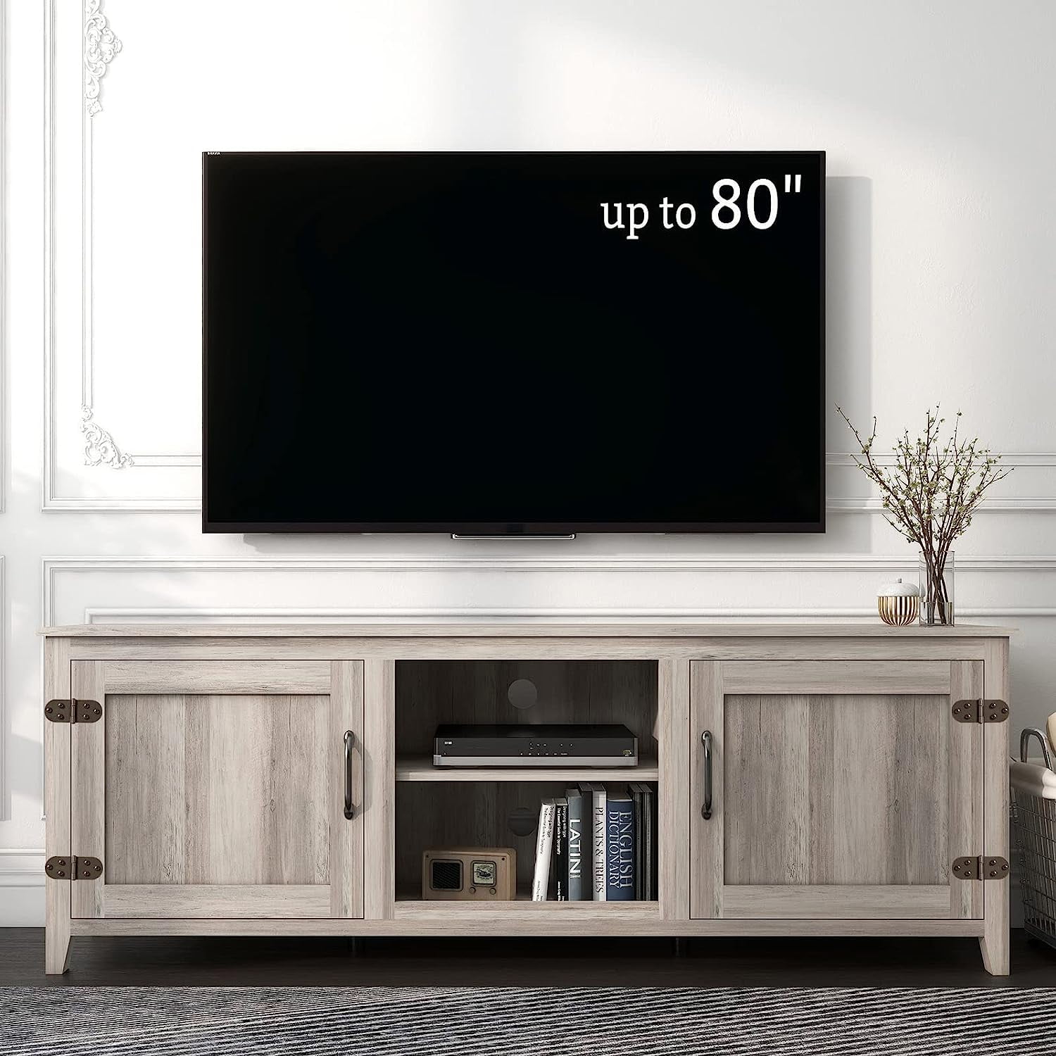 TV Stand for 80 75 70 inch TV, Large Television Stands with Barn Door ...