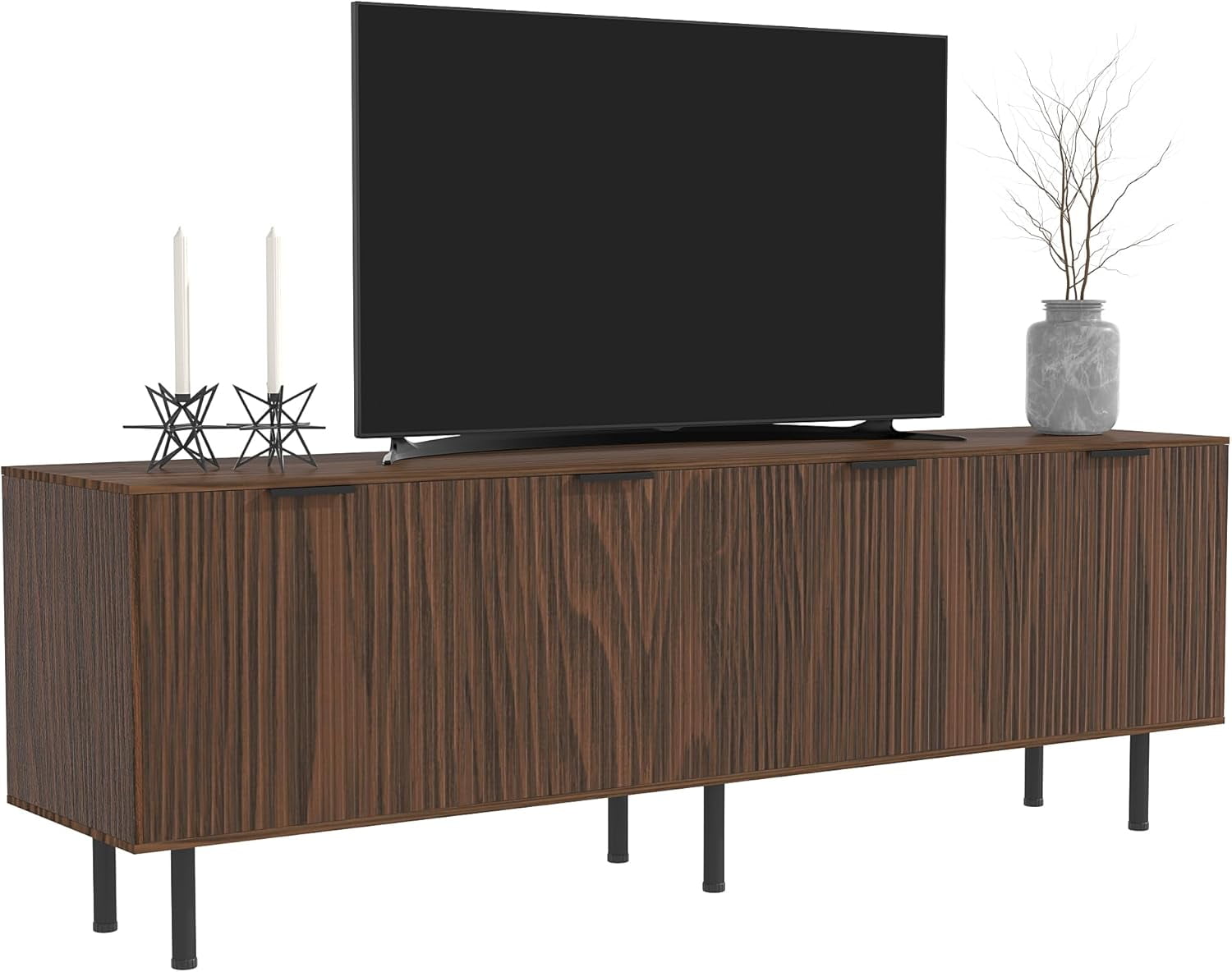 TV Stand for 80 Inch TV, Fluted Entertainment Center with Storage for ...