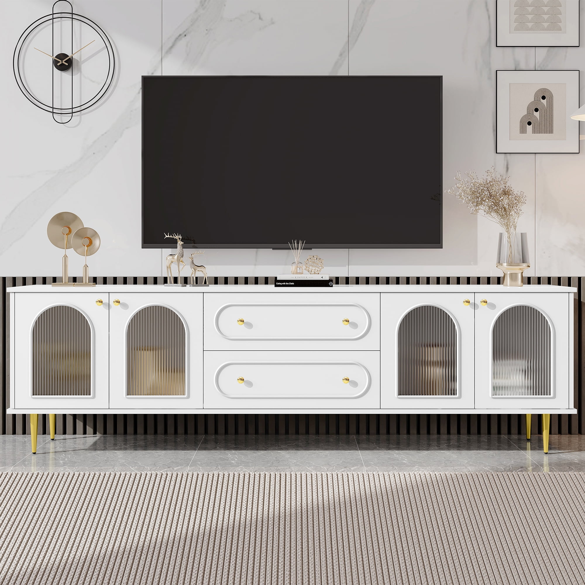 TV Stand for 80 Inch TV, Modern Mid Century Entertainment Center With ...