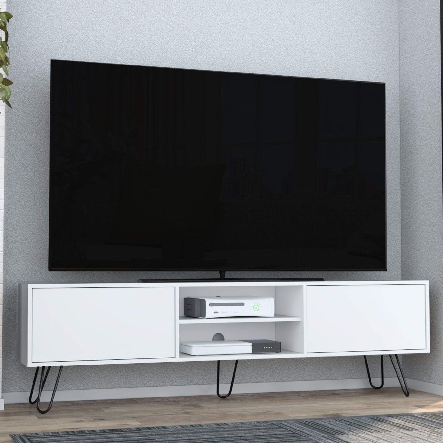 TV Stand | Accommodates 55" TVs in Living Area | White Engineered Wood ...