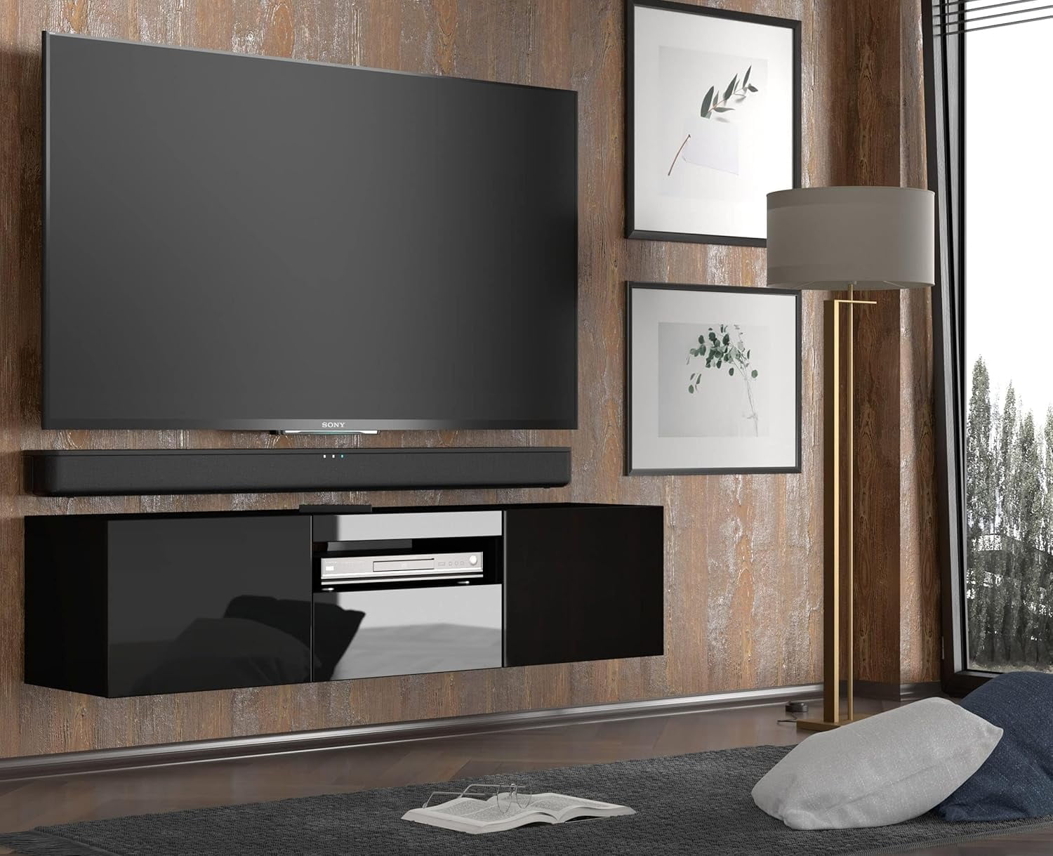 TV Stand Aura 59" Cabinet Hanging or Standing, Gaming Center Made in EU ...