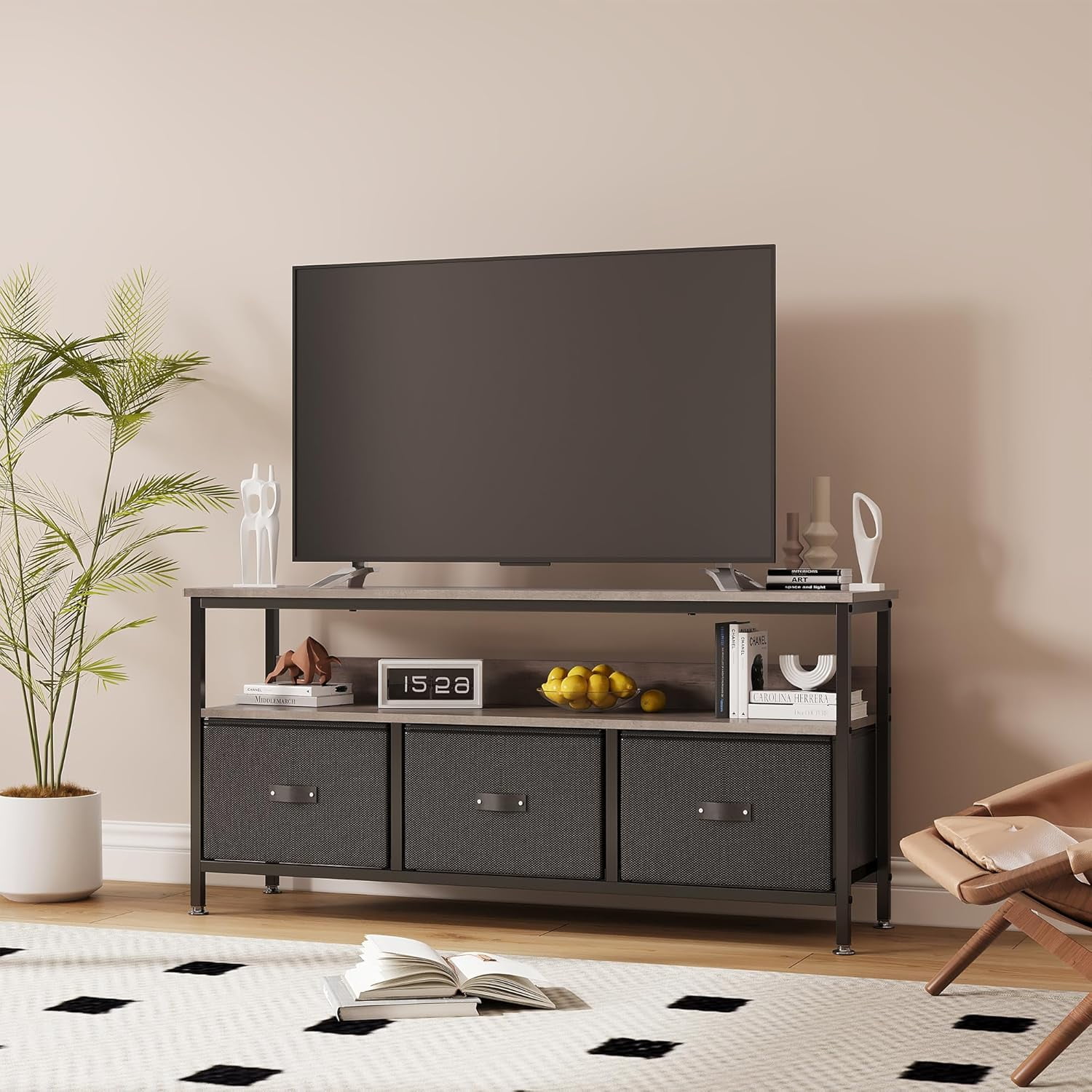 TV Stand for Bedroom with 3 Fabric Drawer,TV Cabinet for 55 Inch TV ...