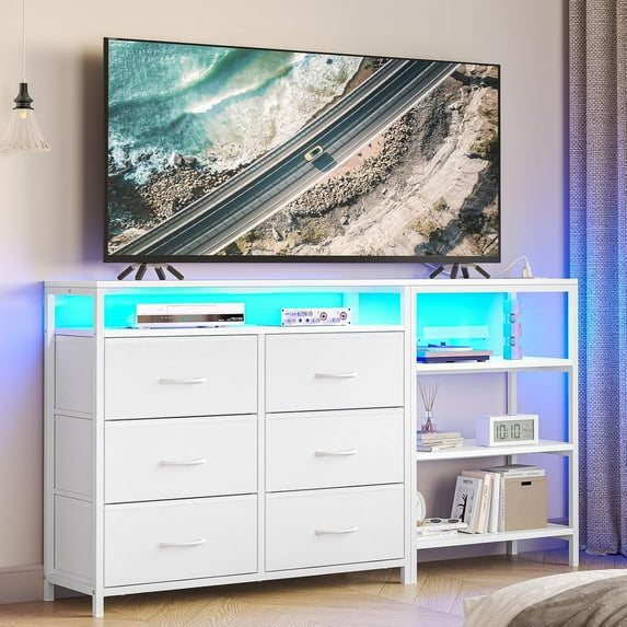 TV Stand for Bedroom with Power Outlets and LED Lights, TV Stand ...