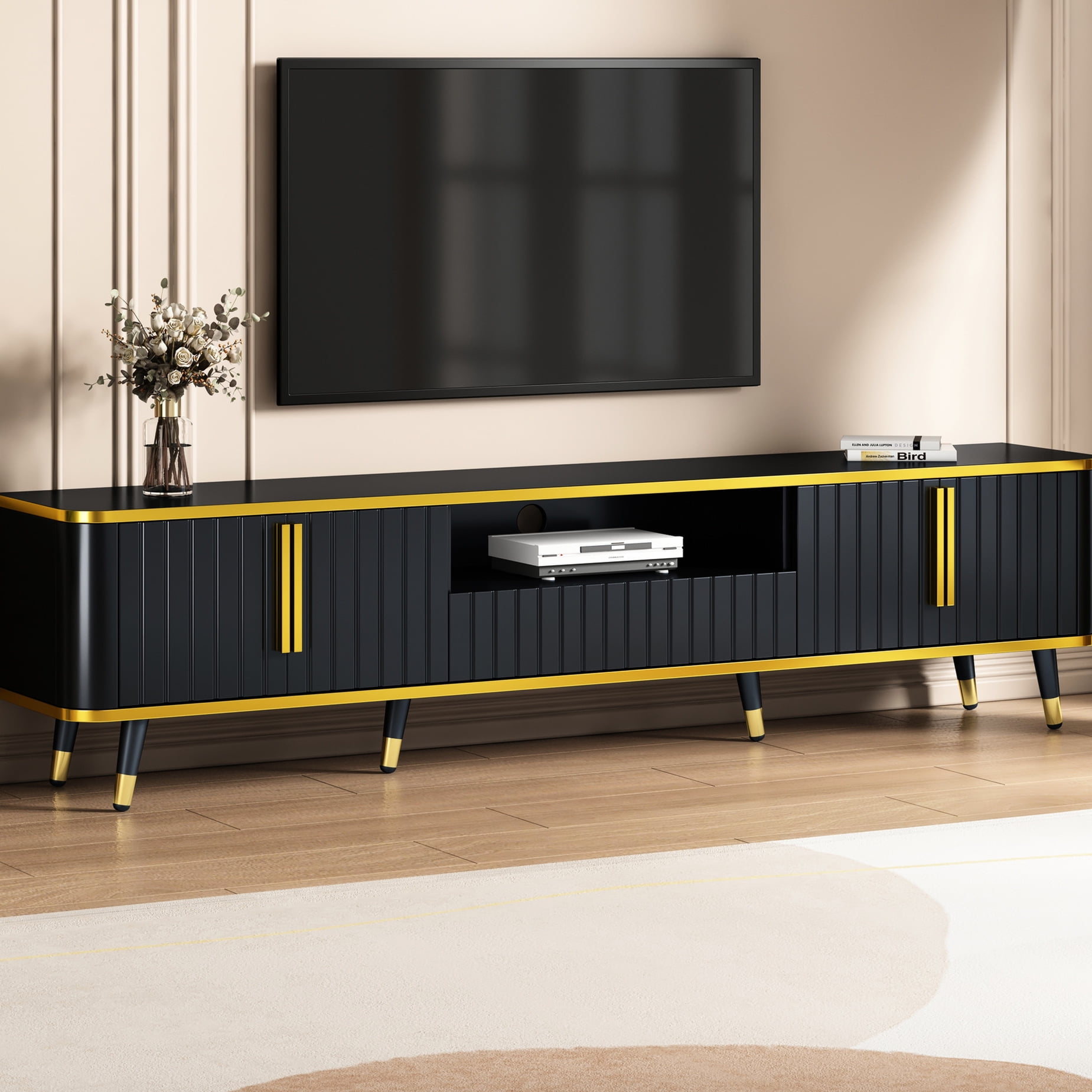 TV Stand / Cable Management Feature, Good Weight Capacity, Black TV ...