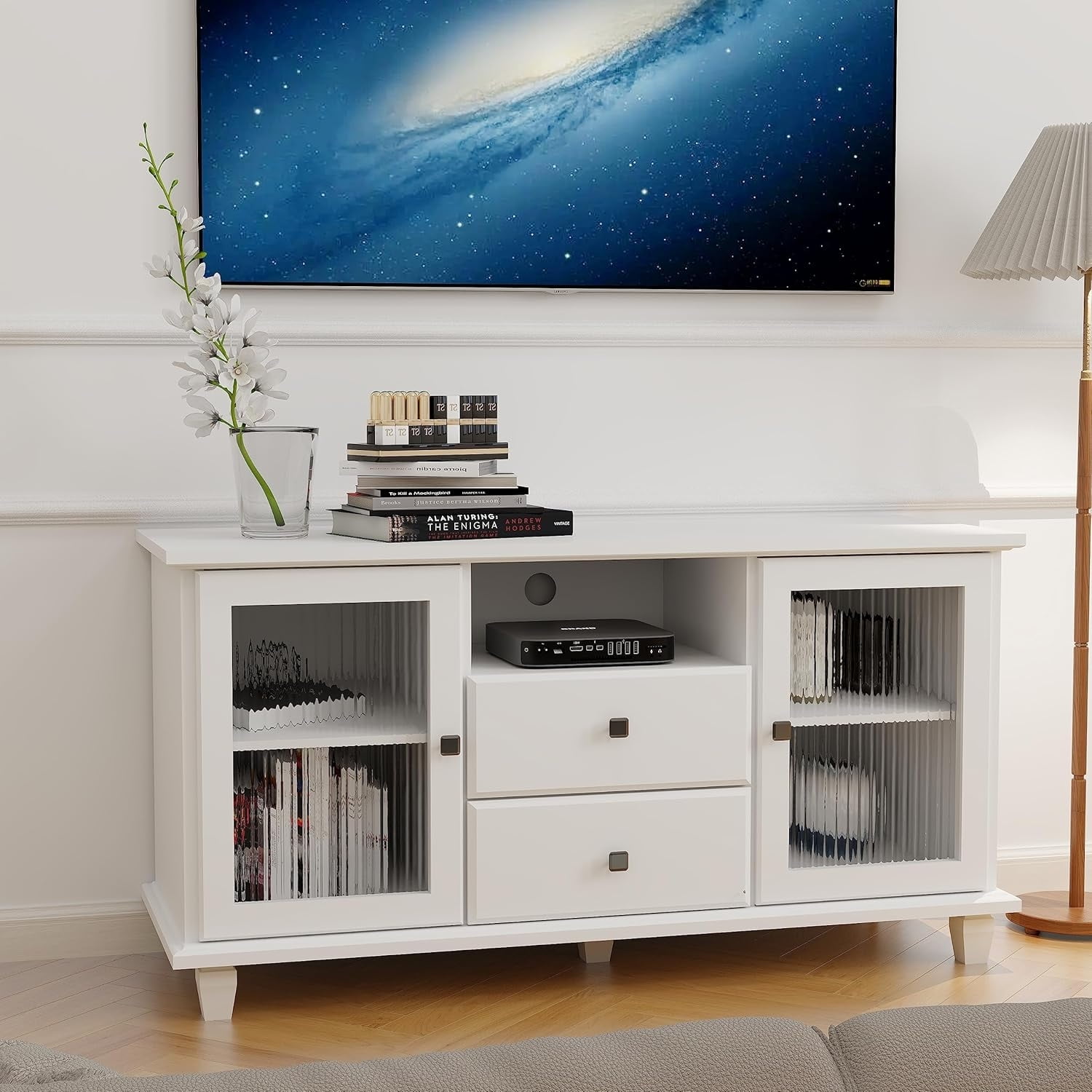 TV Stand Cainet for 50-Inch TV White Farmhouse Entertainment Center TV ...