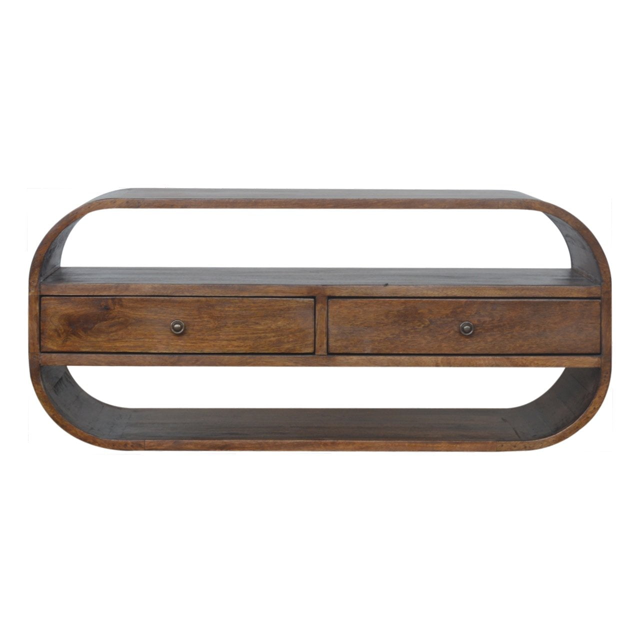 TV Stand, Chestnut Curved Edge Media Unit with 2 Drawers, Entertainment ...